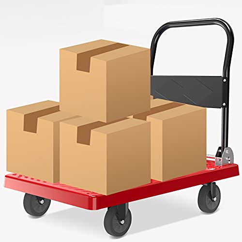 Generic Cart Folding Platform Truck Plastic Deck and Metal Handle Hand Cart with Wheels Foldable Push Trolley for Luggage Parcel Tools Moving Platform Truck Cart (Size : Small-Silent)