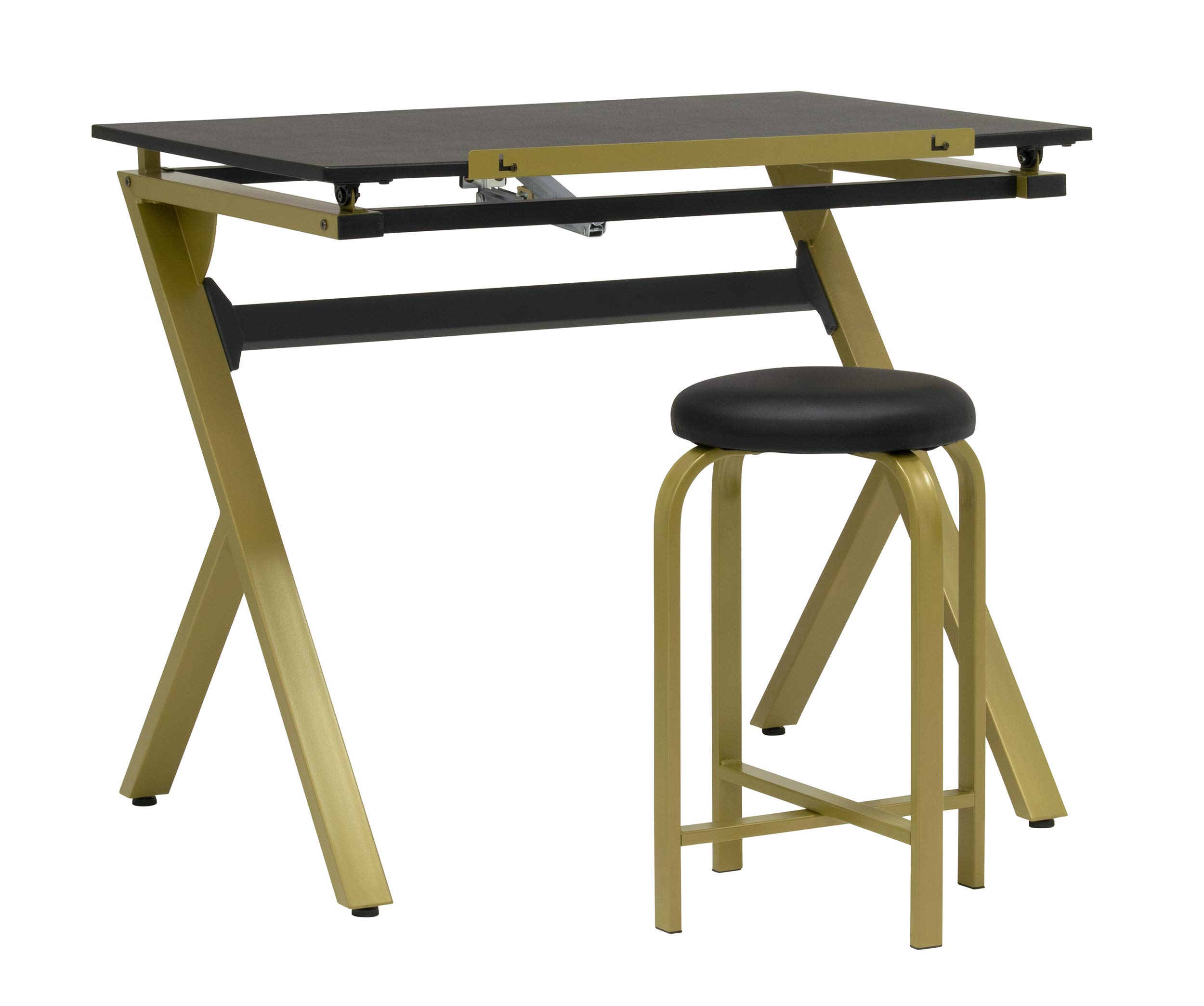 SD STUDIO DESIGNS Stellar 36" Wide Craft/Drawing Table with Adjustable Top and Padded Stool Set, Gold/Black