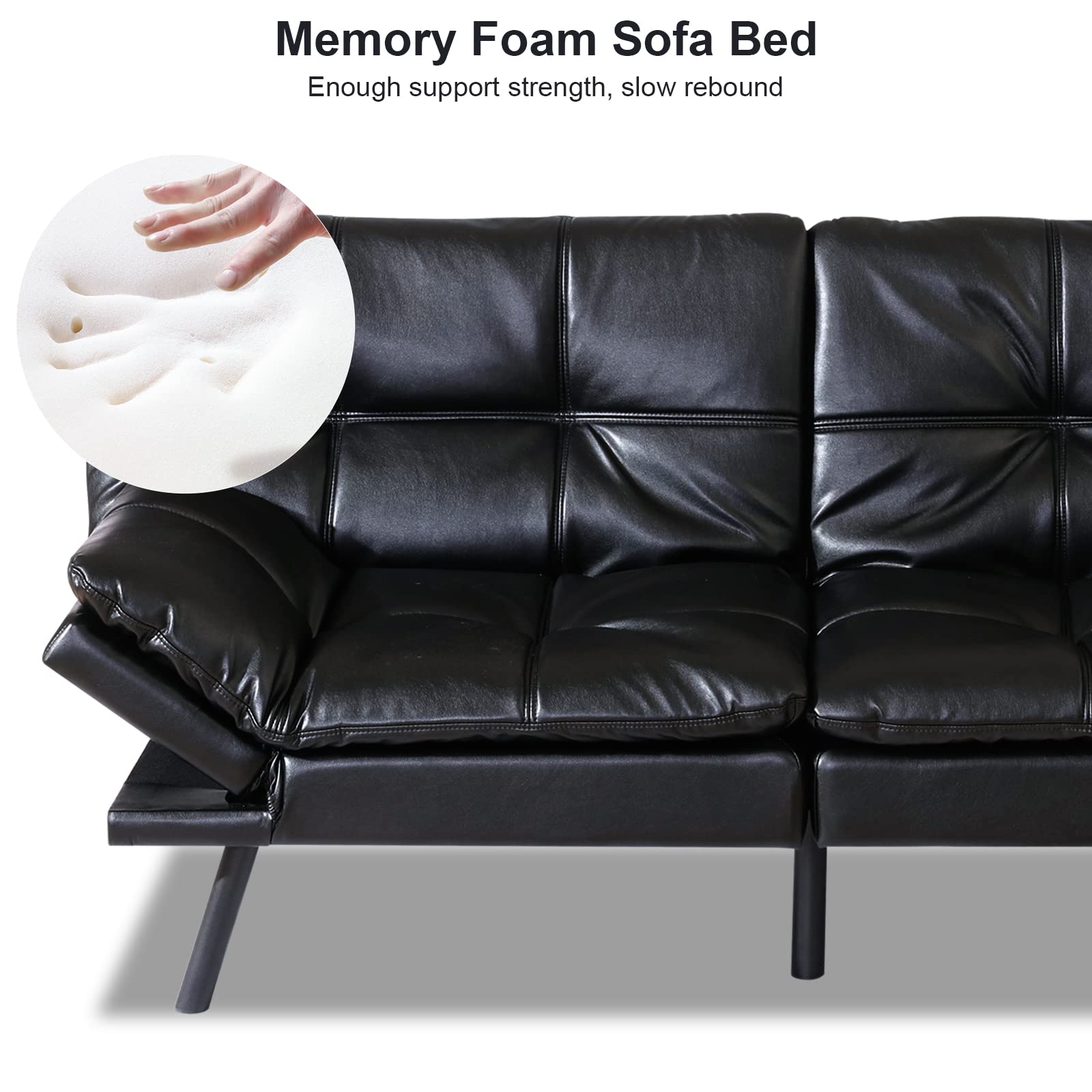 Maxspeed Futon Sofa Bed,Sleeper Memory Foam Sofa Bed Couch,Futon Convertible Sofa Bed Small Couch,Sofa Couch for Living Room Apartment Office.(Black)