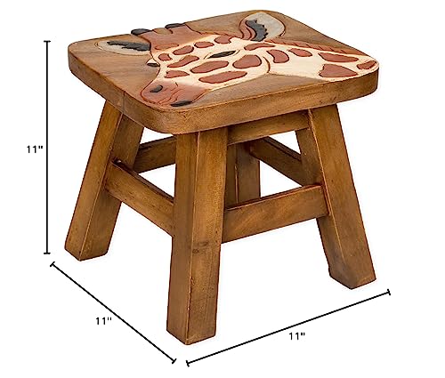 Sea Island Imports Giraffe Design Hand Carved Acacia Hardwood Decorative Short Stool