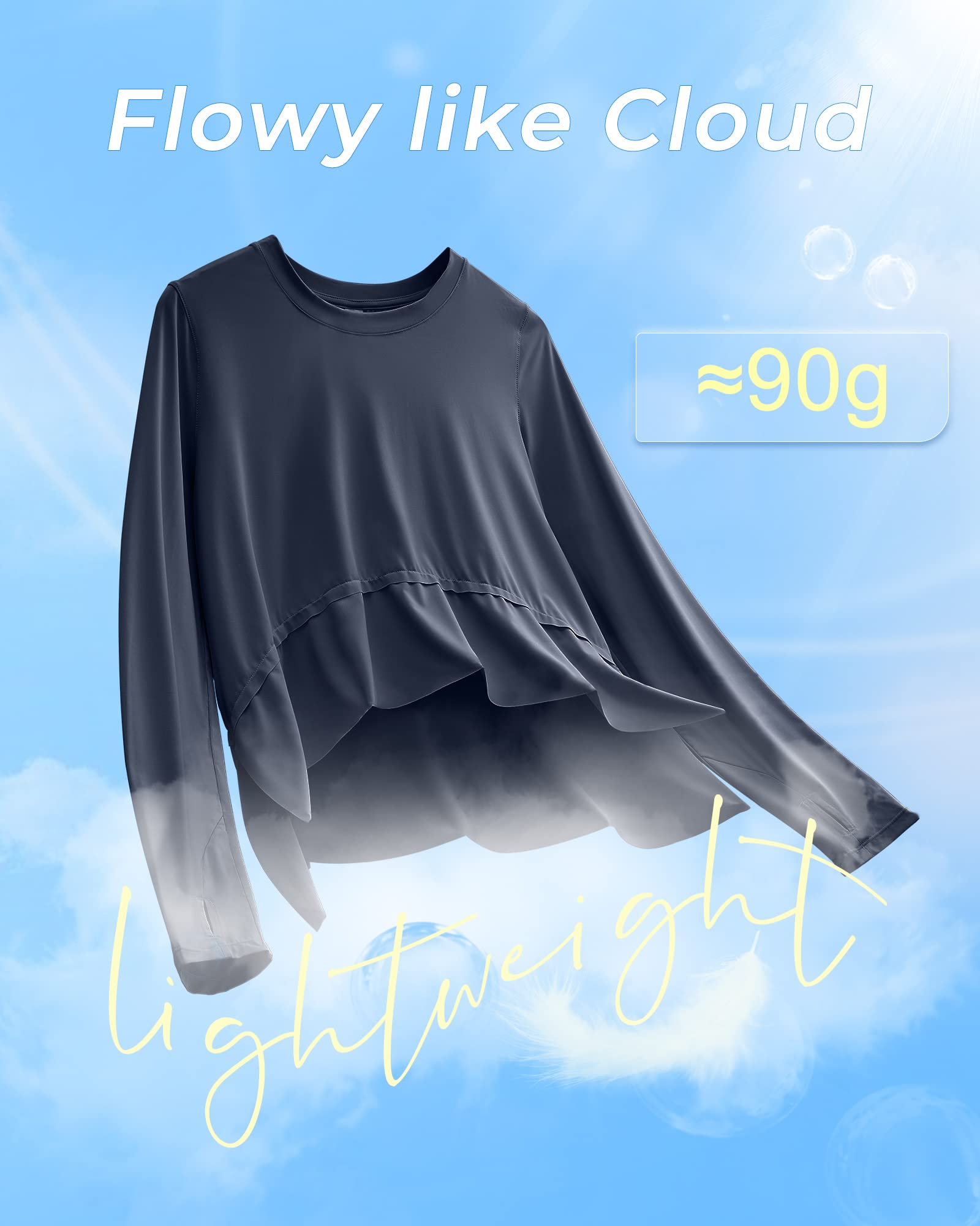 G4Free Women's Workout UV Shirts Long Seeve Sun Protection Crop Tops with Thumb Hole for Running Athletic Hiking (Navy,L)