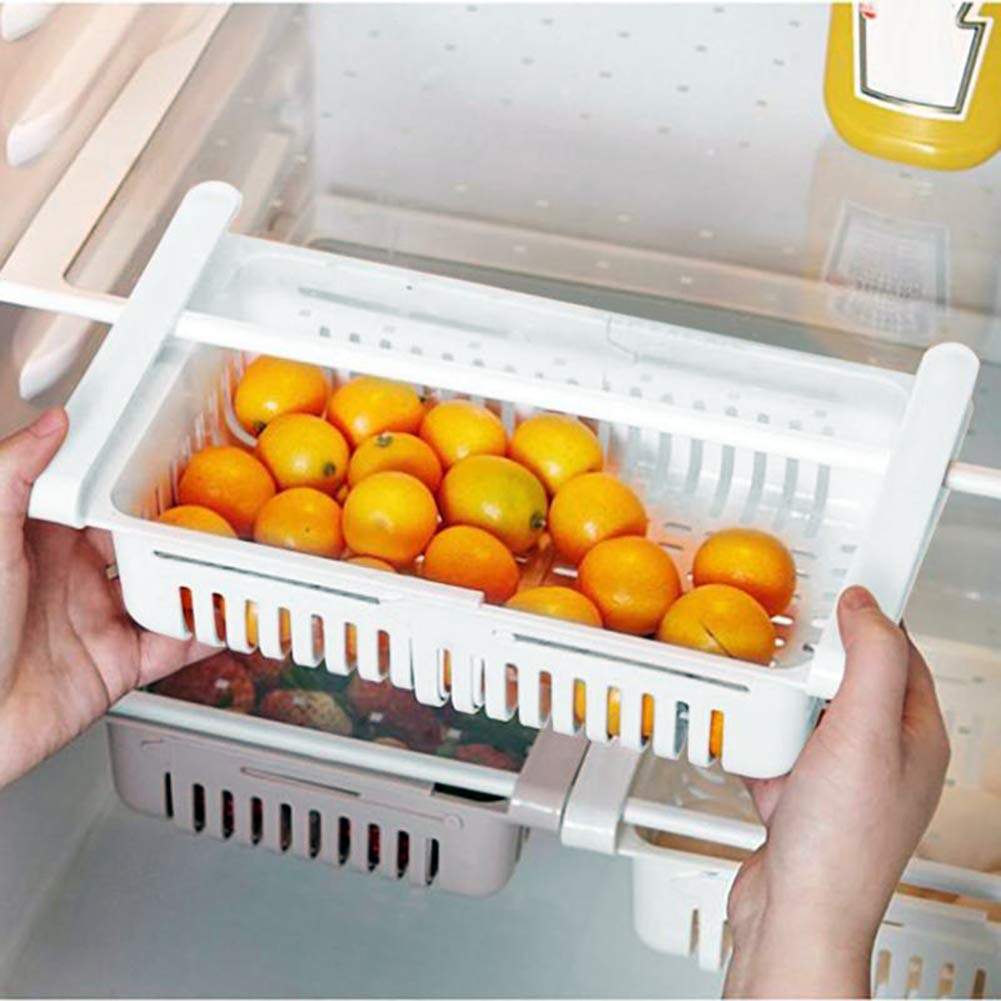 Fridge Drawer Organizer, Retractable Refrigerator Storage Box, Food Fresh-keeping Classified Organizer Container Pull Out Basket, Small Size, Fit for Fridge Shelf Under 0.5 inch (White)