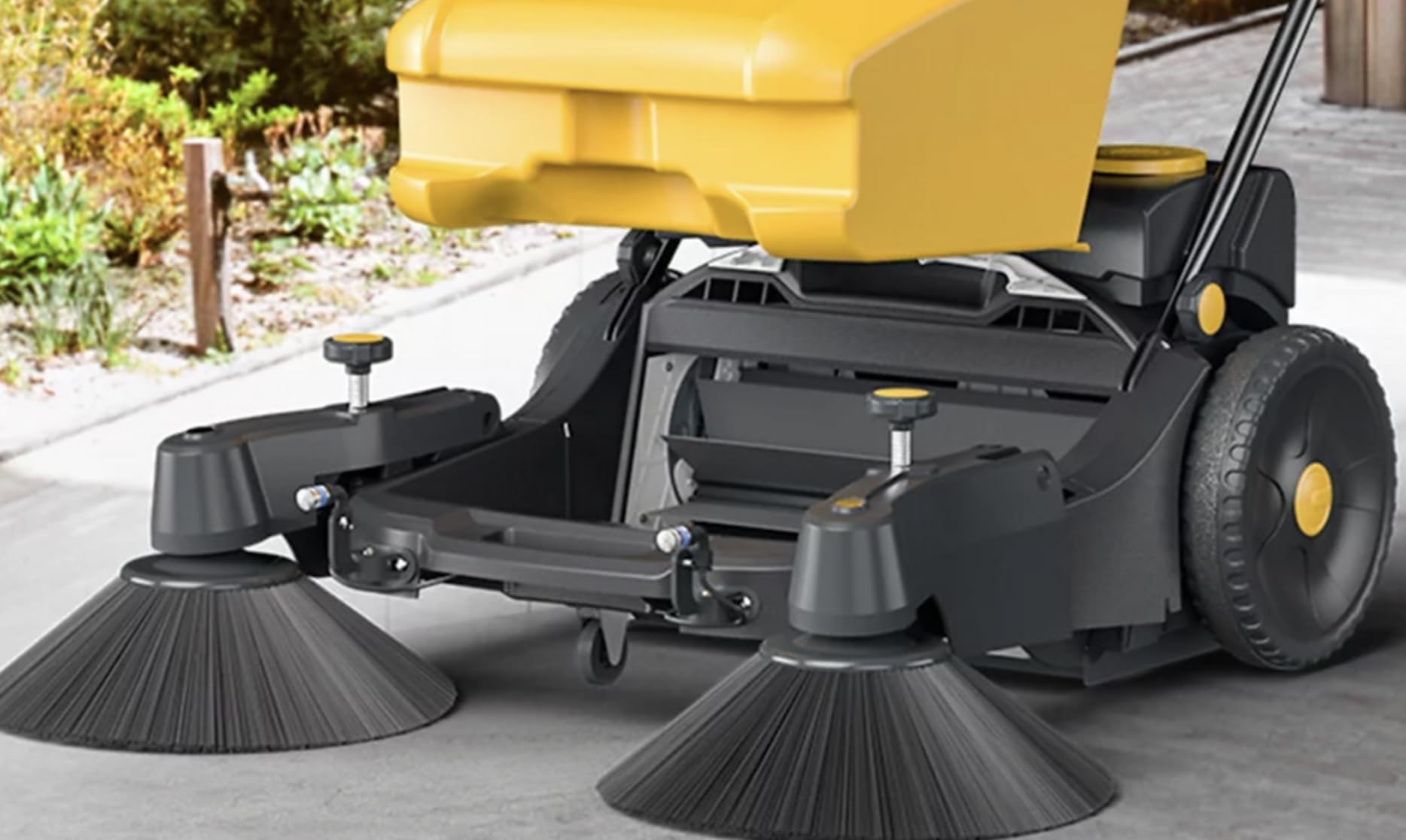 Industrial Floor Sweeper with Triple Brooms, 39 inch Outdoor and Indoor Sweeper