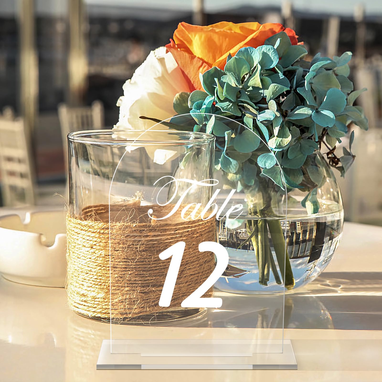 OUTNEE Wedding Table Numbers 1-20 - 5x7 Clear Acrylic Table Numbers for Wedding Reception, Arch Table Number Signs with Holders Stands for Party Centerpiece Event Restaurant Seating Chart
