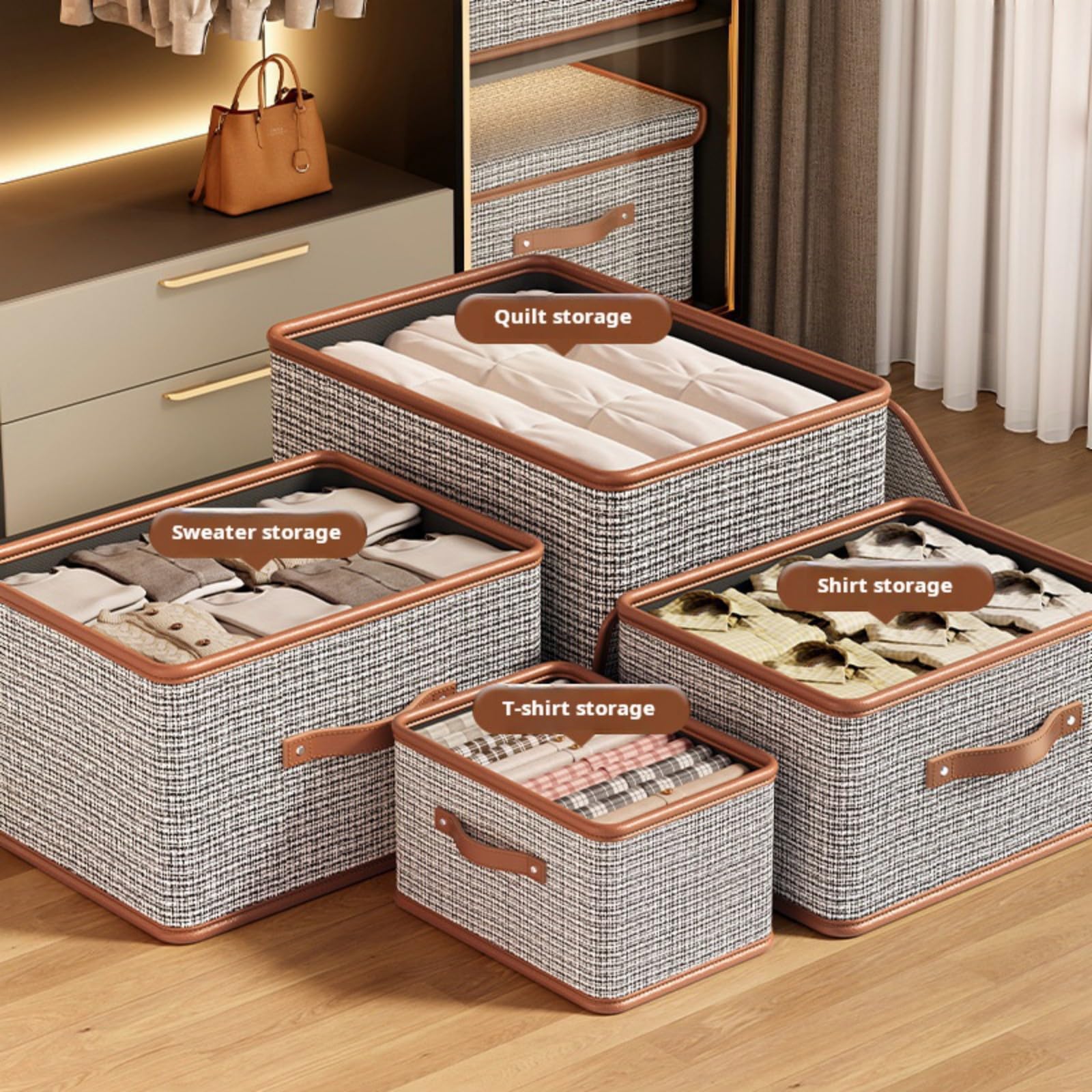 MALOKI Large Storage Bins with Lids Fabric Cotton Linen Collapsible Basket Decorative Storage Boxes Organizer Containers Baskets Cube with Handles Divider for Organizing Home Bedroom Closet Office