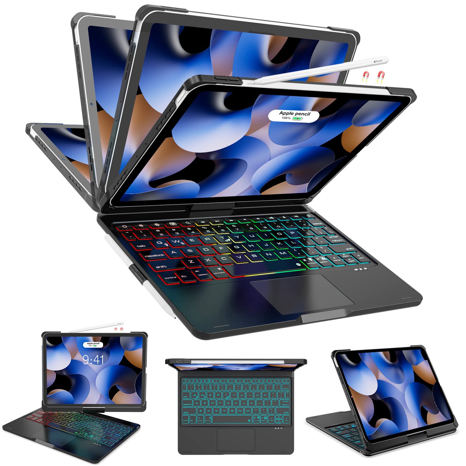 KVAGO Keyboard Case for iPad Air 10.9, iPad Air 5th Generation Case with Keyboard- Smart Trackpad- 7 Color Backlight- 360° Rotatable- iPad Keyboard Case for iPad Air 5/ Air 4/ Pro 11 inch