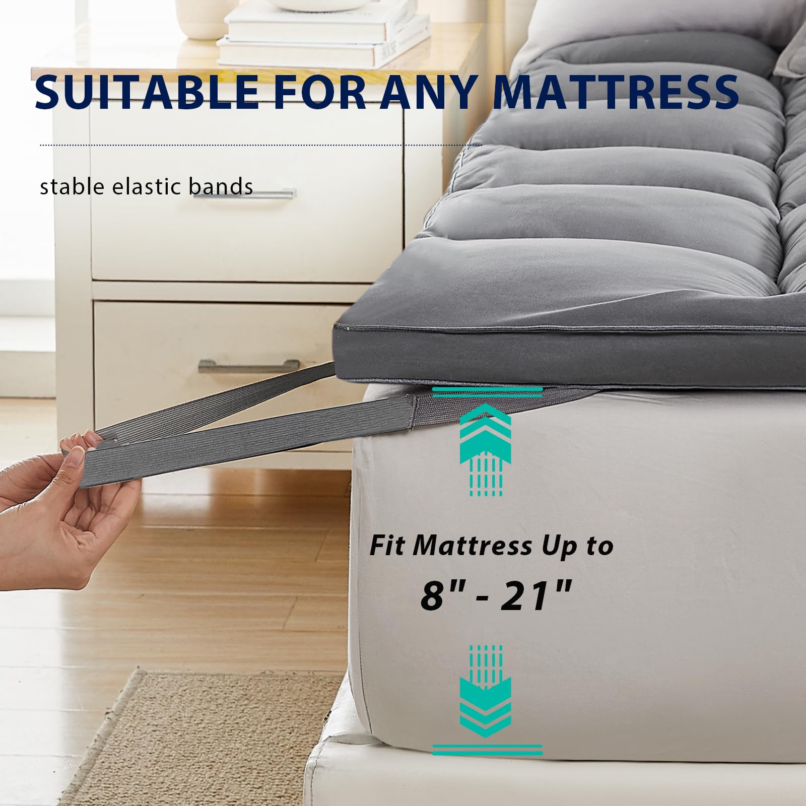 L'AGRATY Mattress Topper Full - Cooling Pillow Top Mattress Topper Full Size Extra Thick Plush Bed Topper Down Alternative Overfilled Soft Mattress Pad for Back Pain