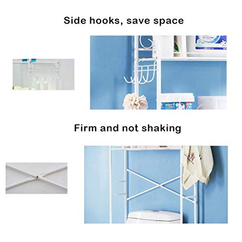 Hokcus Multi-Functional Shelf Washer Storage Frames for Over Toilet,Shelf 2-Layer Over Washinghine Storage Rack,Utility Metal Bathroom Shelf,Adjustable Foot Pad - 2 Layers with 3 H