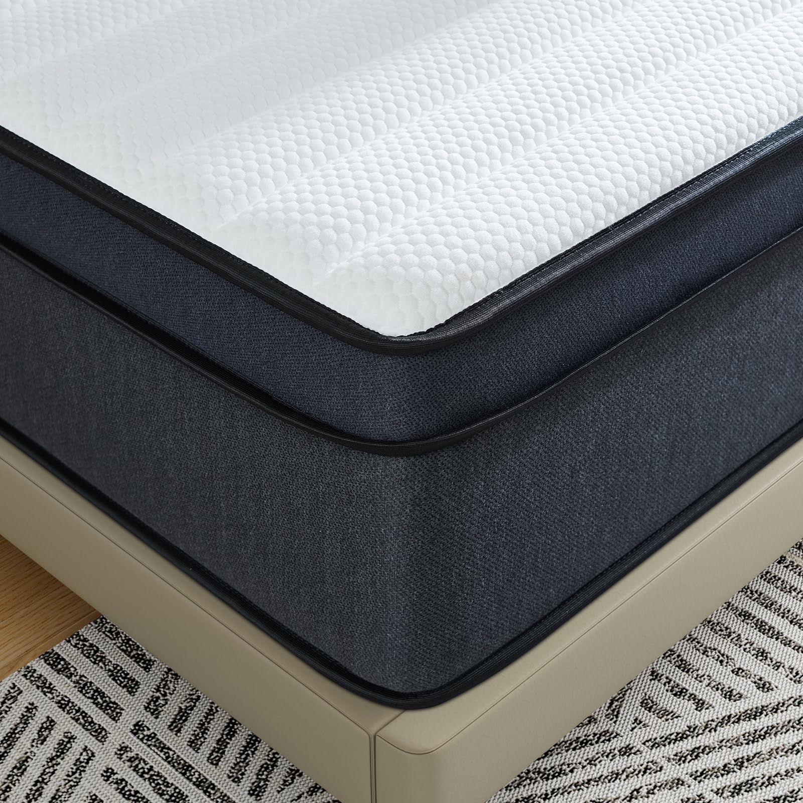 Generic King Mattress 12 inch Memory Foam and Spring Hybrid Mattress Fiberglass Free Gel Memory Foam Mattress in a Box,Blue
