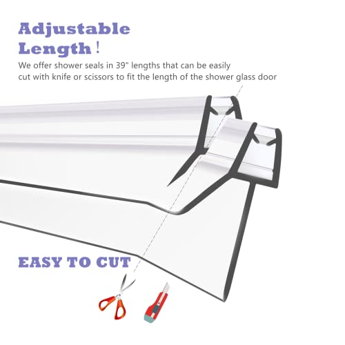 GEZMR 2-Pack Frameless Shower Door Bottom Seal (1/4'' X 39'') Clear Glass Seal Strip Shower Door Sweep can Covers up to 23mm Gap - Stop Shower Leaks