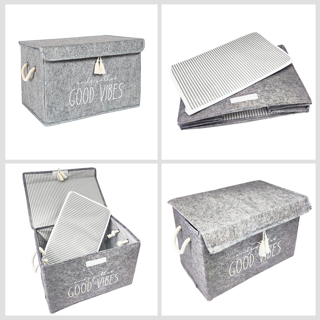 Pazar Kapısı Felt Fabric Foldable Storage Bin Cube Organizer Basket with Flip-Top Lid & Handles, Clothes Blanket Box for Home, Office, Closet, Shelves (1 Pack 14 X 9.5 X 9.5, Grey)