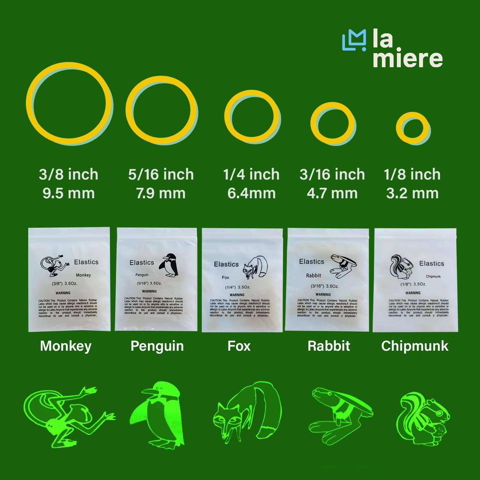 LA MIERE 400 pack Orthodontic Elastics Dental Rubber Bands Intraoral Elastic Bands (Medium, 5 Oz, 5/16'' (8mm))