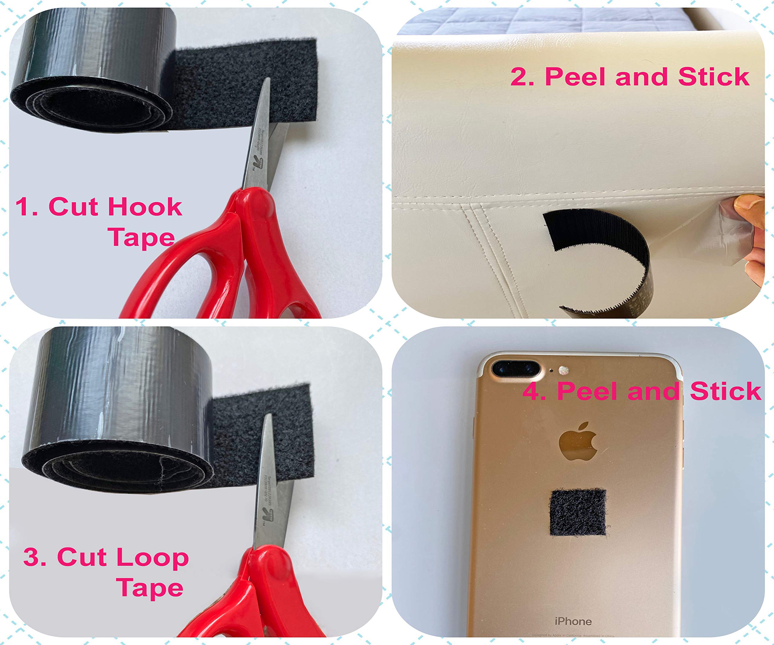 Self-Adhesive Hook and Loop Tape - 15ft x 2 inch Wide - Heavy Duty Sticky Back Tape Fastener - Double Roll with Adhesive Backing - Cut to Size Strips