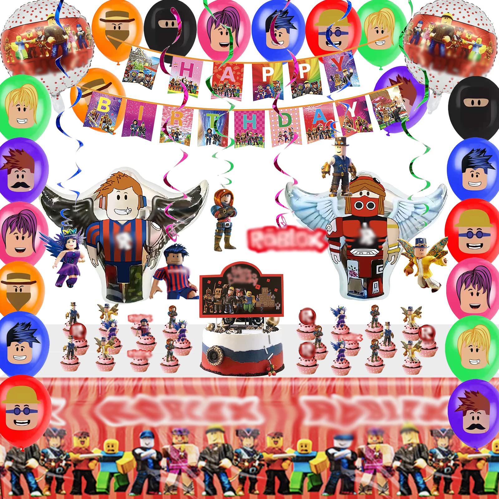 Game Themed Birthday Party Decorations, Party Supplies Include Happy Birthday Banners, Suspension, Cake Decorations, Balloons, Cupcake Decorations,Tablecloths。