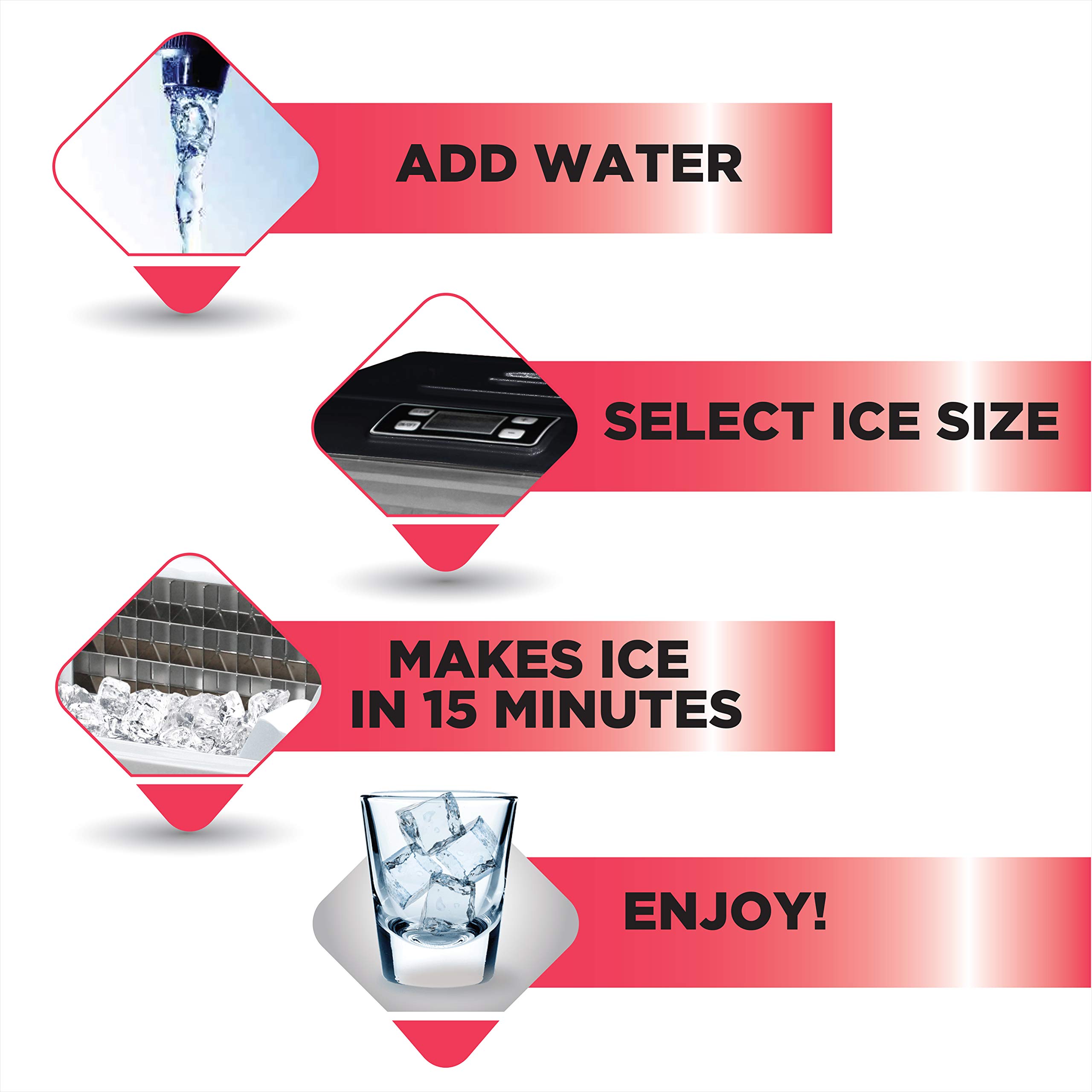Frigidaire EFIC452-SSBLACK XL Maker, Makes 40 Lbs. of Clear Square Ice Cubes A Day, Black Stainless