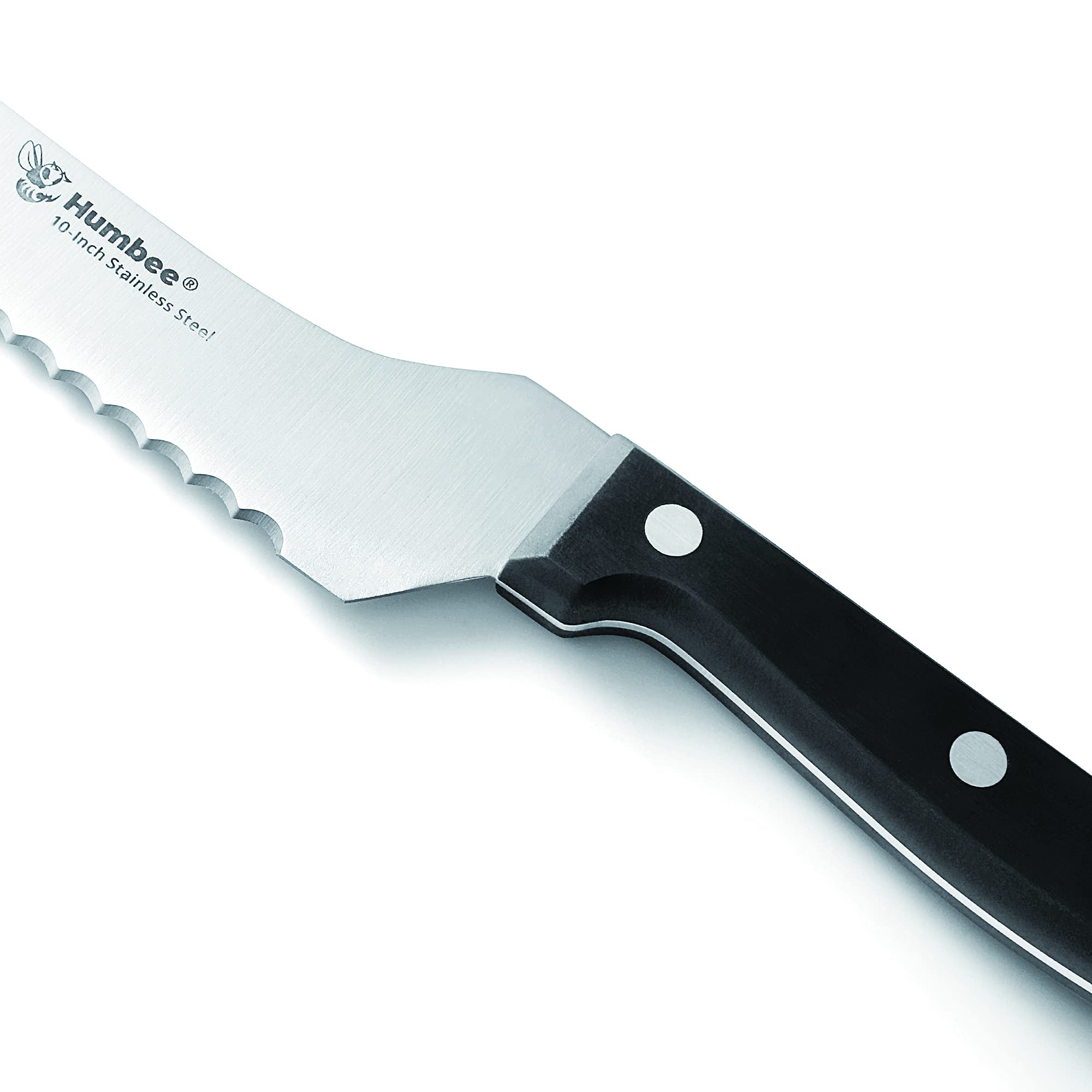 HUMBEE, 10 inch Offset Bread Knife Serrated Knife Wave Edge Blade