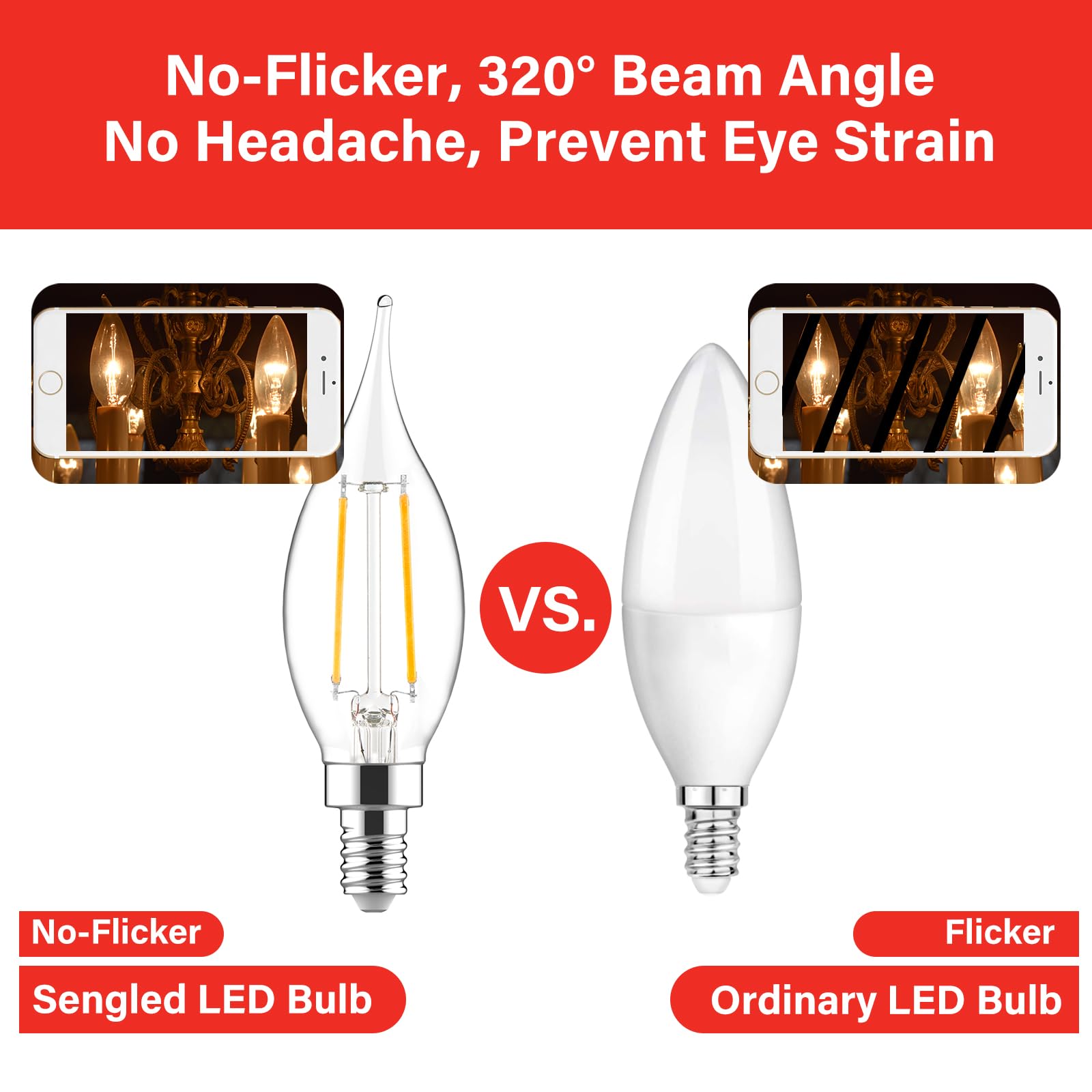 Sengled E12 Candelabra Bulb 60W Equivalent LED Chandelier Light Bulbs, 5W Dimmable E12 LED Bulb, 2700K Soft White 450LM Candelabra Base, Flame Tip Candle Light Bulbs, 12 Packs