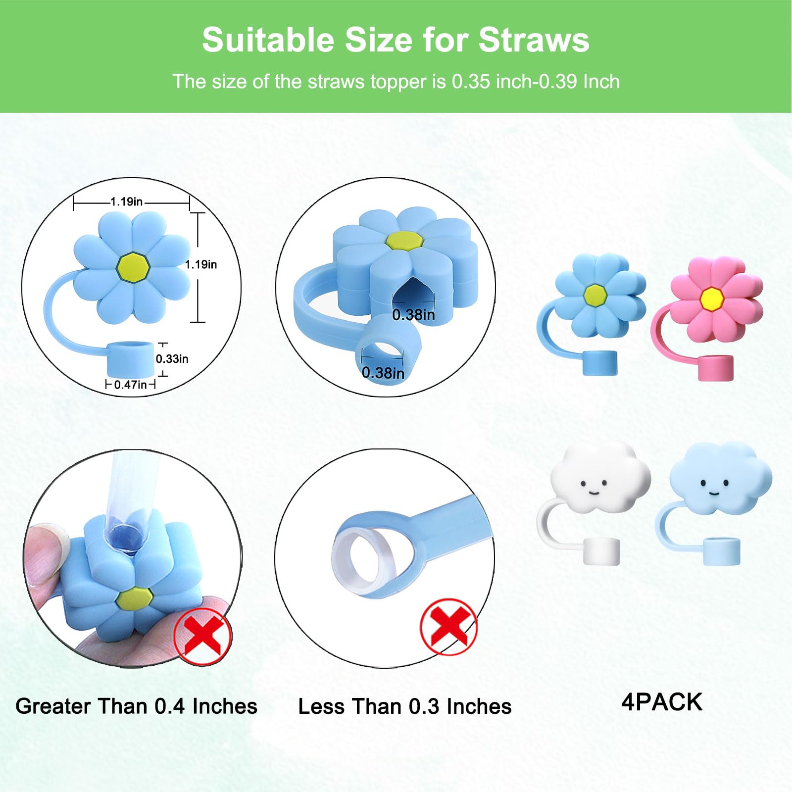 Kynup Straw(4Pack), Straw Topper Cover(4Pack) for Stanely 40 oz Tumbler, Reusable Straw Tritan Material, Straw Cover Cap Silicone Material with Cleaning Brush