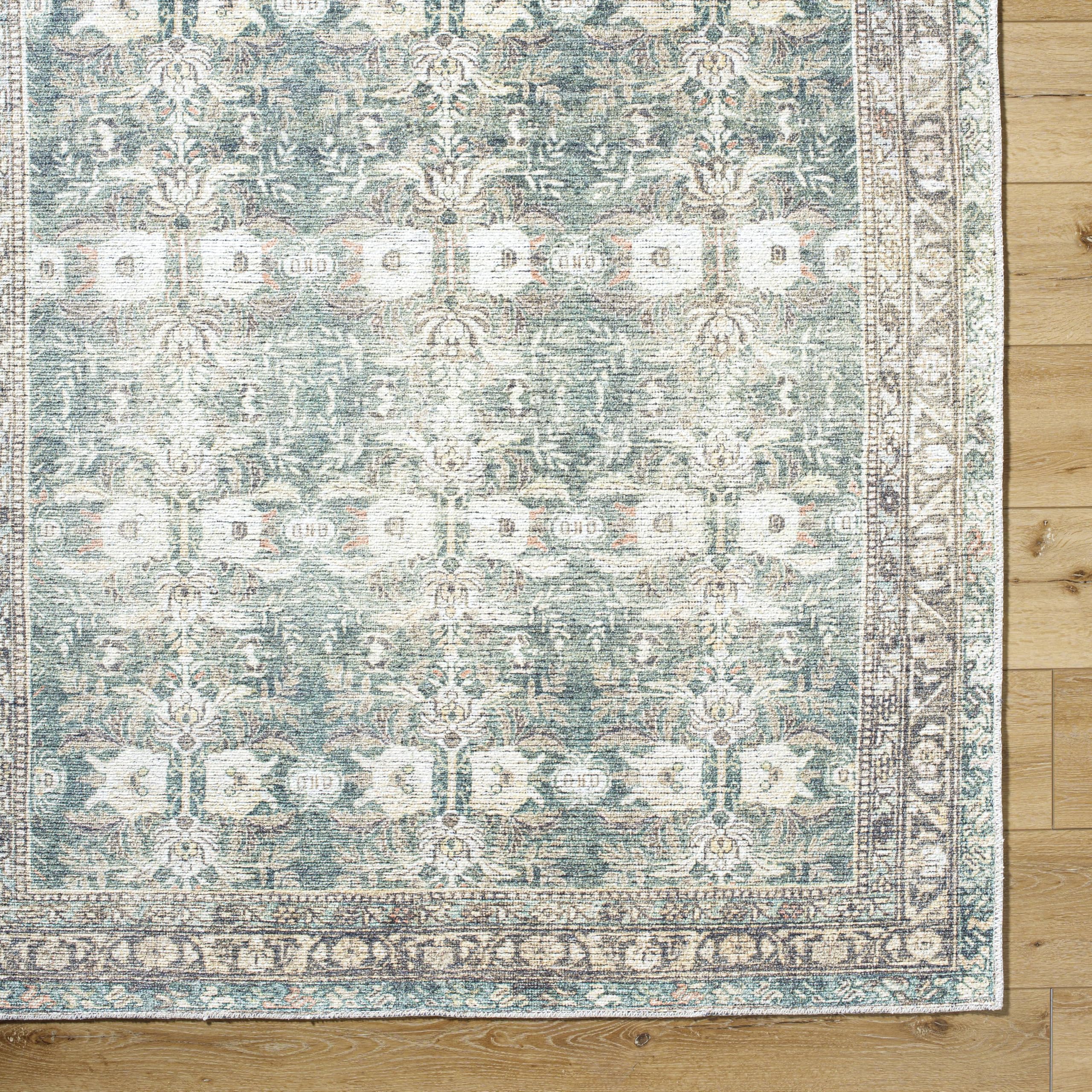 Mark&Day Washable Rugs, 9x12 Marqus Traditional Emerald/Light Silver Area Rug, Green Grey Cream Carpet for Living Room, Bedroom or Kitchen (8'10" x 12', Machine Washable)