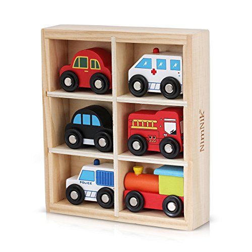 NIMNIK Wooden Cars for Toddlers Bus Engine Emergency Vehicles | Small Cars, Mini Transportation Vehicles | Educational Toy for Early Learning for 3-10 Year Olds
