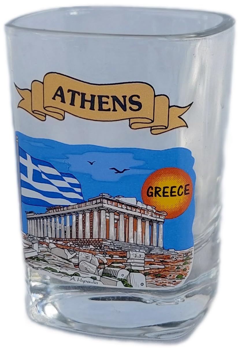 holyland souvenir New Shot Glass Greek Greece Athens Tequila glass Flag of Greece Acropolis