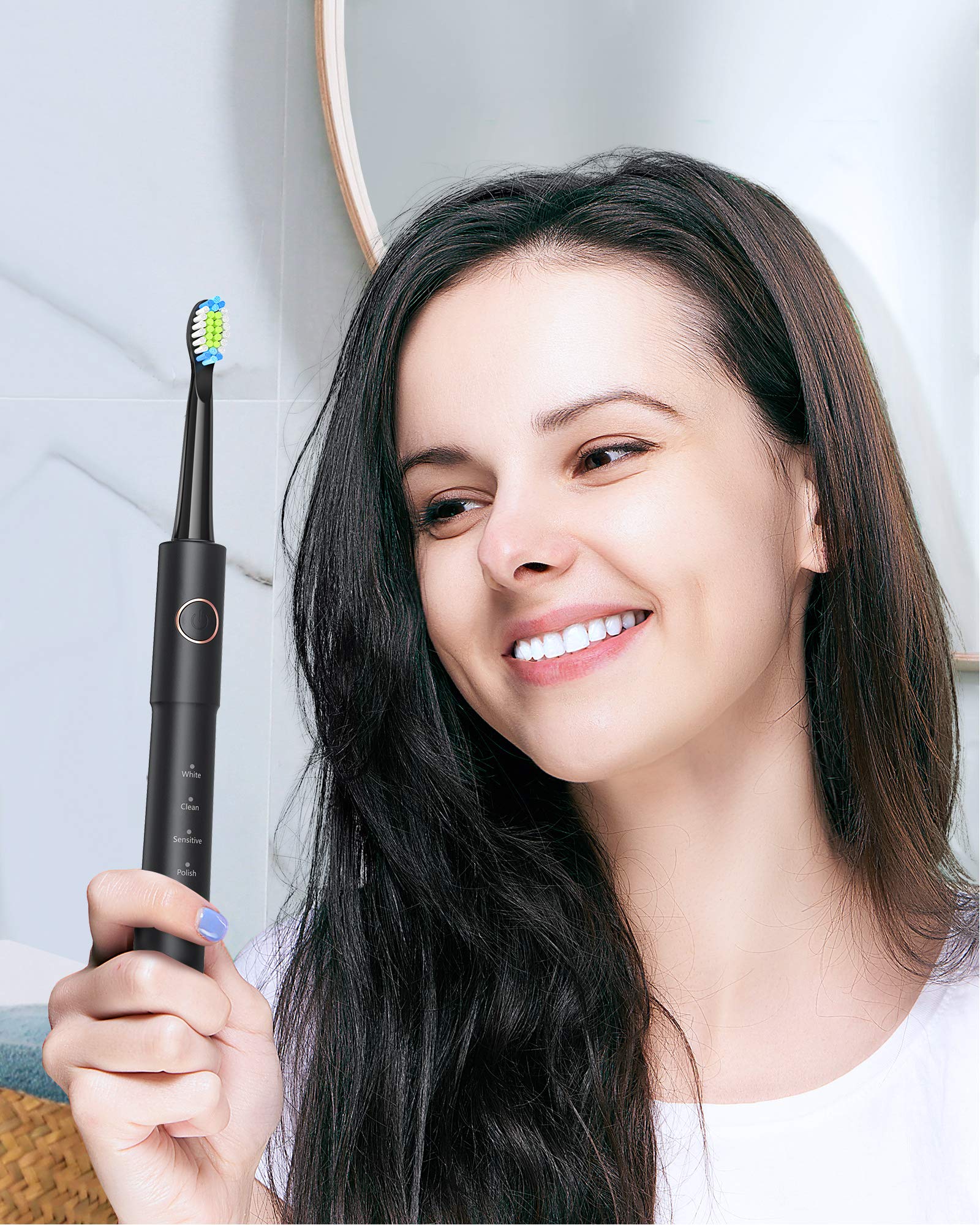 NINICE Sonic Electric Toothbrush for Adults and Kids, Rechargeable Electric Toothbrush with 8 Brush Heads, 5 Modes, Timer, One Charge for 30 Days, Black
