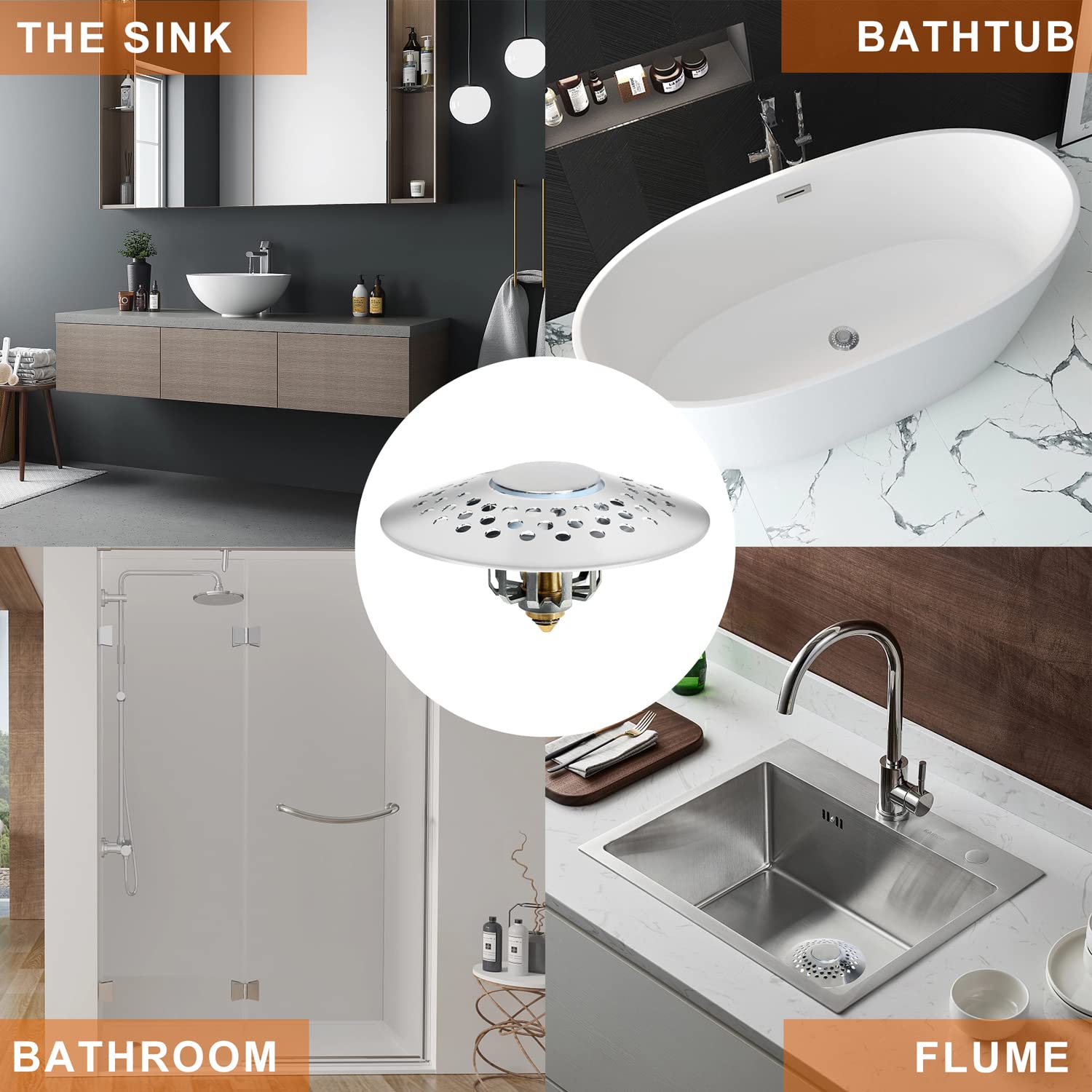 Haftaby Universal Bathtub Stopper with Drain Hair Catcher/Upgraded Bathroom Shower Drain Hair Trap/Pop-Up Drain Filter for 1.3-1.6 Inch