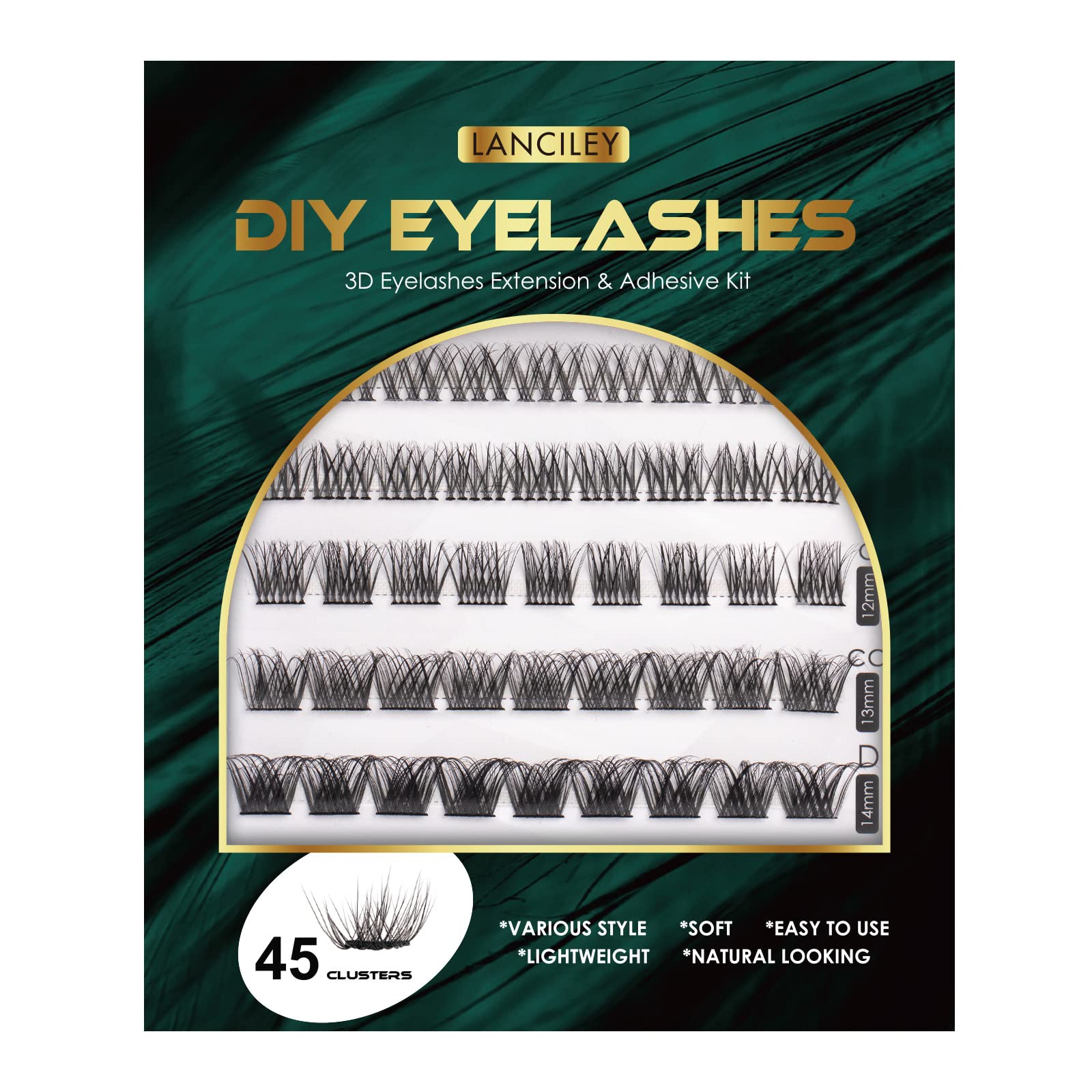 Lanciley Lash Clusters DIY Eyelash Extensions 45 Clusters Lashes 10-14mm 5 Styles C CC D Curl Individual Lashes with Eyelash Glue Thin Band Reusable Soft & Comfortable Lashes Cluster DIY at Home