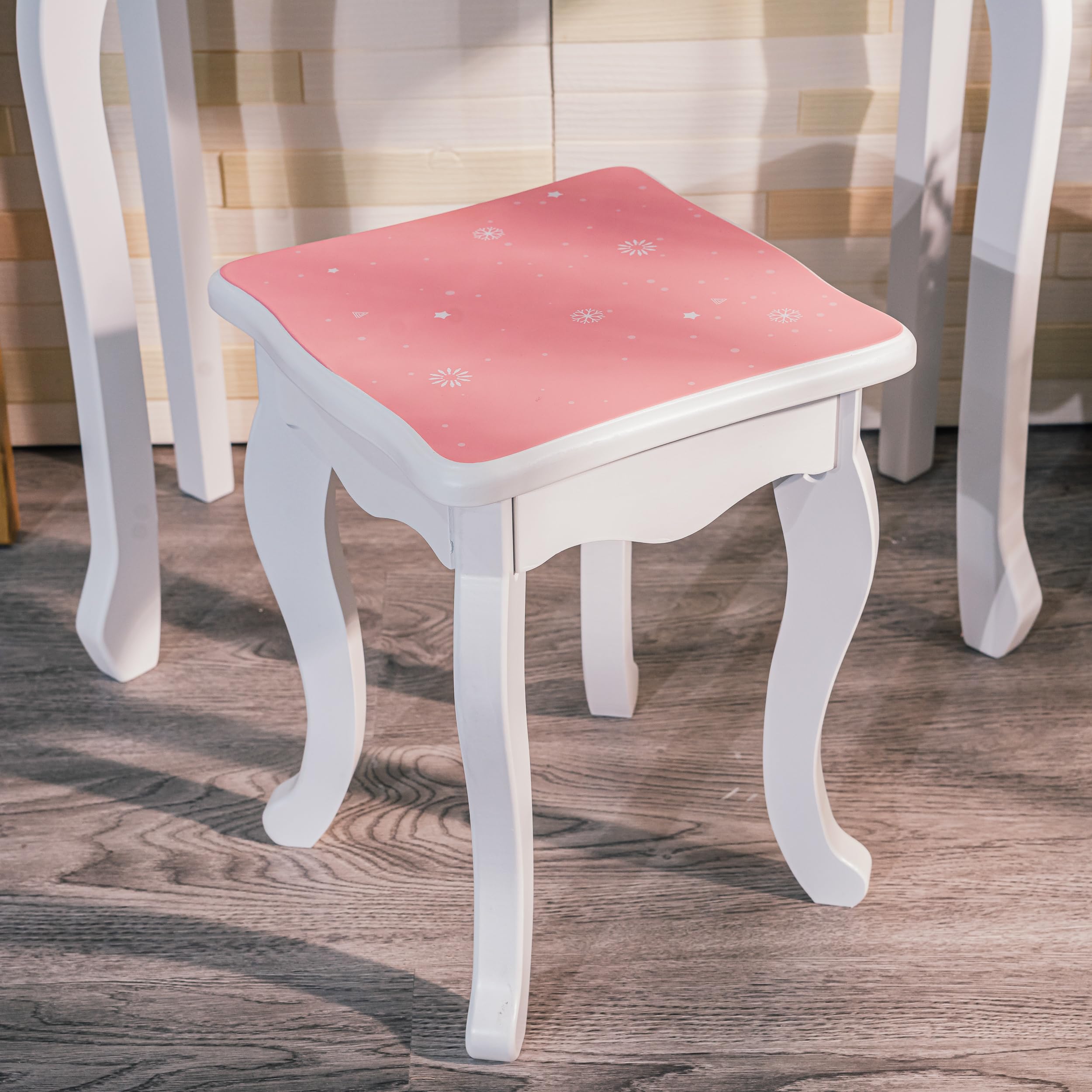 LIZHOUMIL 2-in-1 Princess Makeup Table for Kids - Vanity Set with Mirror, Stool, Tri-Folding Mirror & Drawer - Wooden Pretend Play Dressing Table for Toddler Girls
