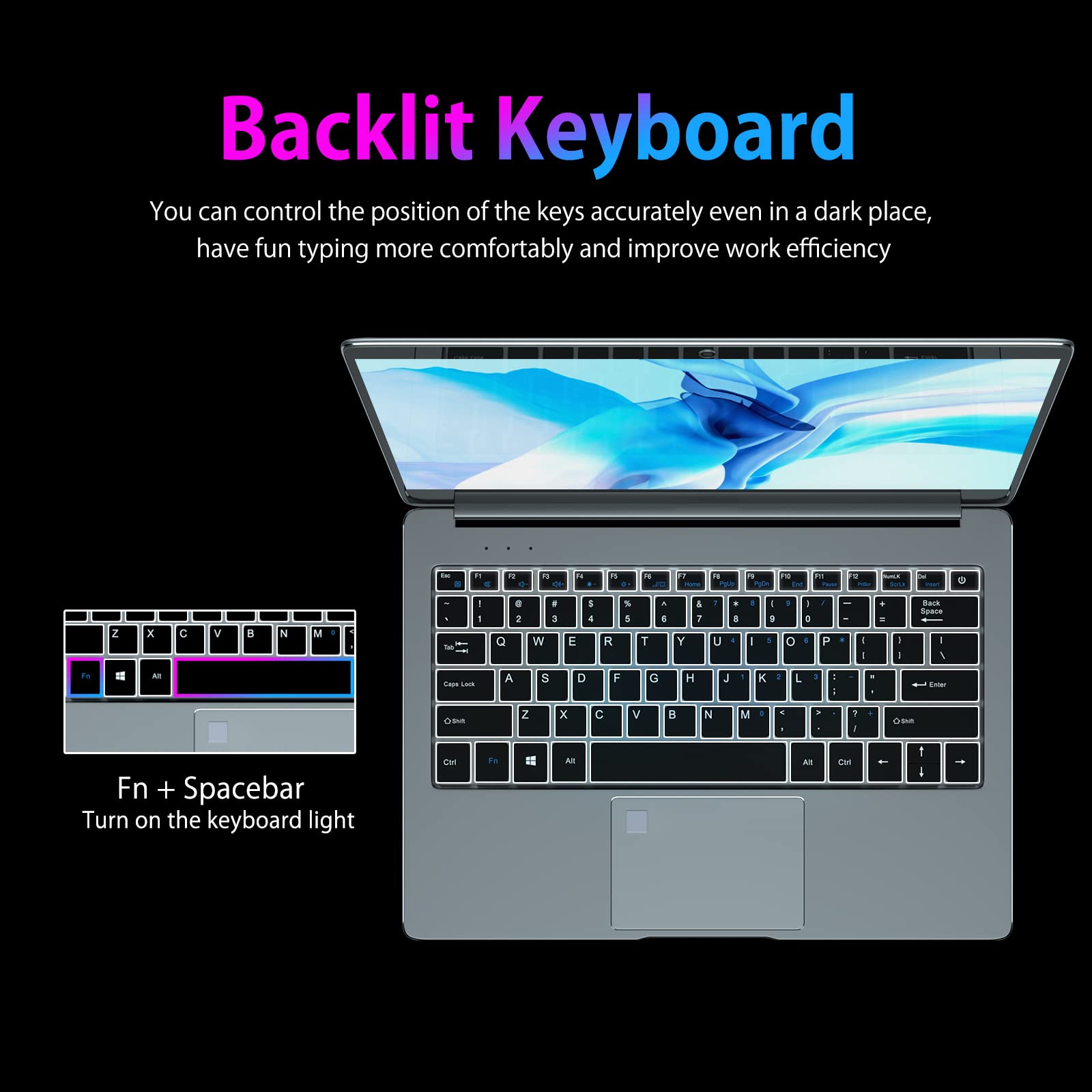 Laptop 12.5 Inch Win11, Celeron N4100 with 8GB RAM+256GB SSD, 2K 2560 * 1440 Sharp LCD, Finger Print, Backlit Keyboard, 5G/AC WiFi, Thin &Light Notebook, All-Metal Body, BT4.2