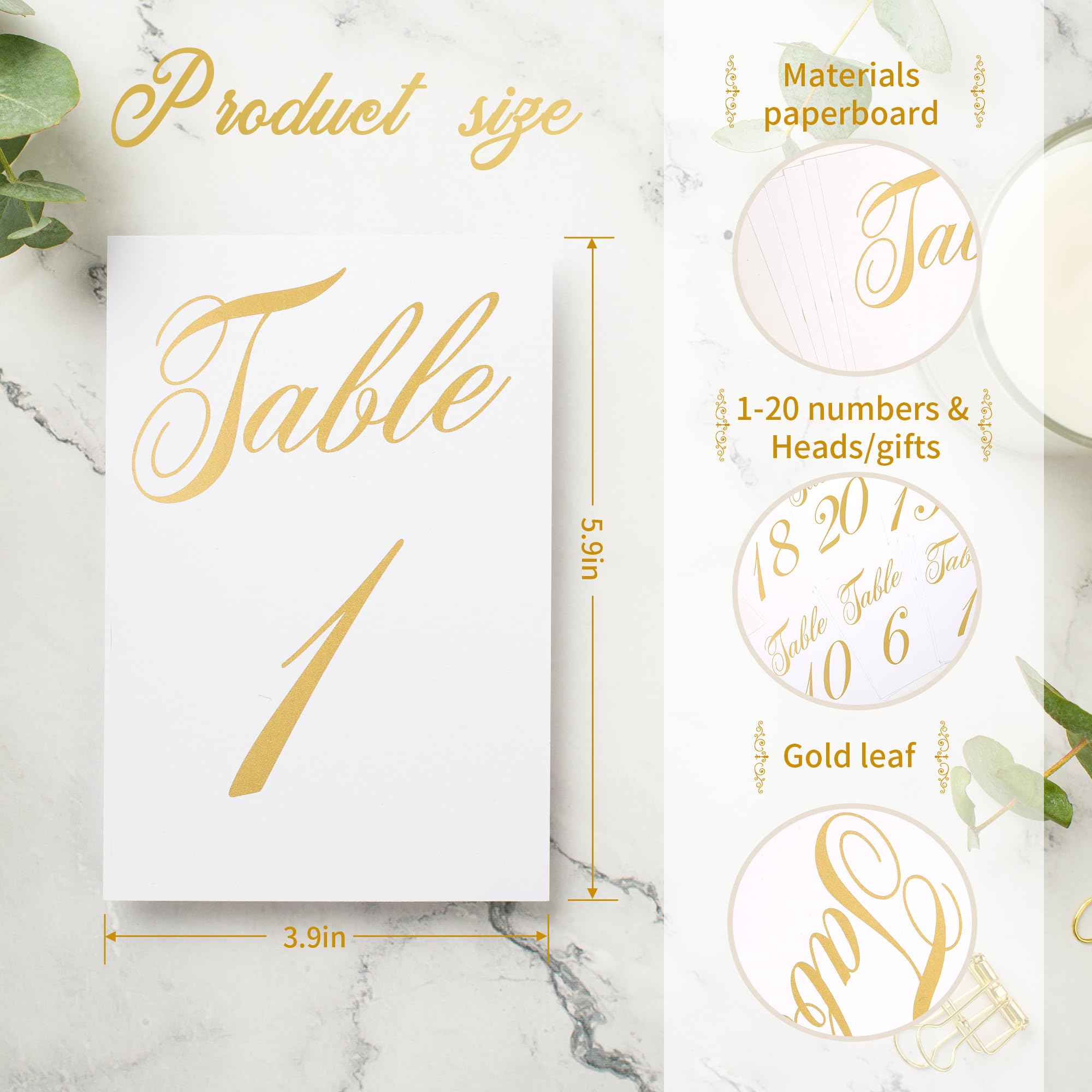 Generic Wedding Table Numbers 1-20| Gold Table Numbers for Party, Centerpiece, Wedding Reception, Birthday, Anniversry - Elegant Seating Chart Display Cards for Table Number Holders