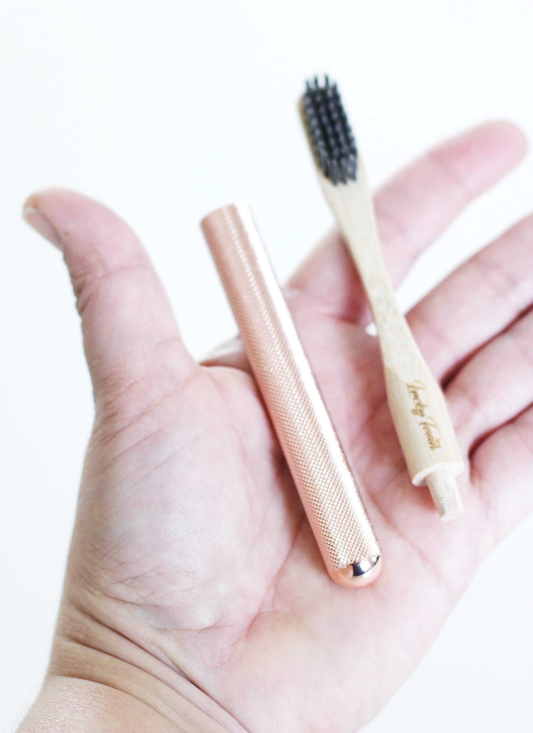 Replaceable Bamboo Toothbrush Aluminum Handle - BPA Free, Soft Bristles | Eco-Friendly, Biodegradable, Compostable, Vegan & Zero Waste | 3 Heads Total | 9-12 Months supply. (COPPER CHARCOAL BRISTLES)