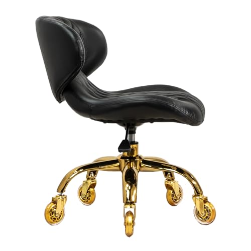 MAYAKOBA HugoII Short Stool (Black Gold), Rolling Seat with Adjustable Height 13"-15", Perfect for Kids Playing Room, Home Gardening, Kitchen and Garage