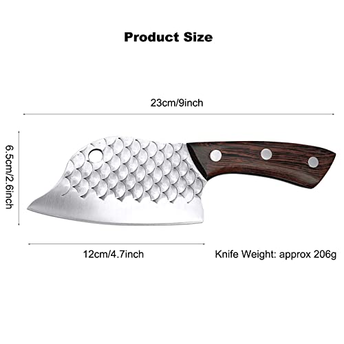 Fubinaty 5 Inch Chef Knife Set Handmade Forged Squama Pattern Kitchen Cleaver Knives High Carbon Steel Cooking Knife with Full Tang Wood Handle and PU Leather Sheath for Home Restaurant Camping BBQ
