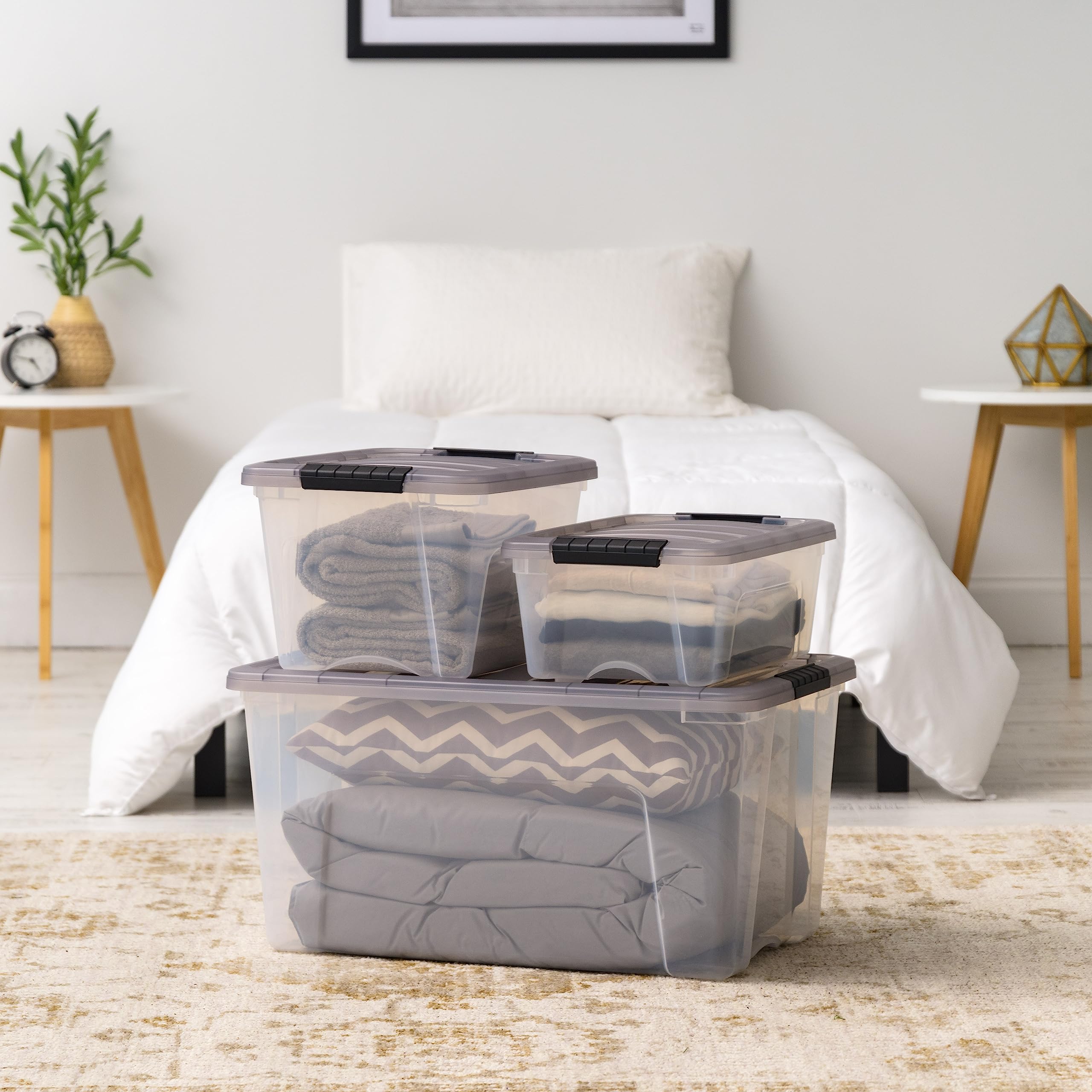 IRIS USA 72 Quart Stack & Pull Clear Storage Box, Gray, 3 Pack