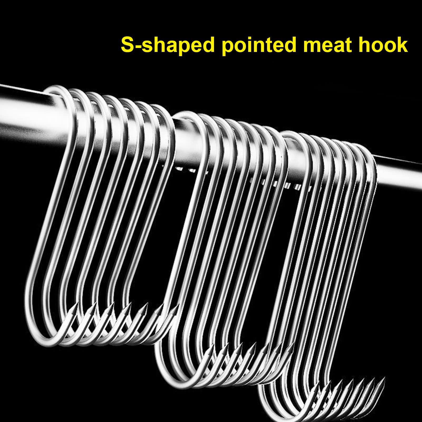 Meat Hooks,Premium Stainless Steel Butcher Hook Smoking Hooks, Meat Processing for Hanging, Butchering, Smoking, BBQ, Grilling, and Hanging Drying Tool (10Pcs 7Inch(4.6mm))