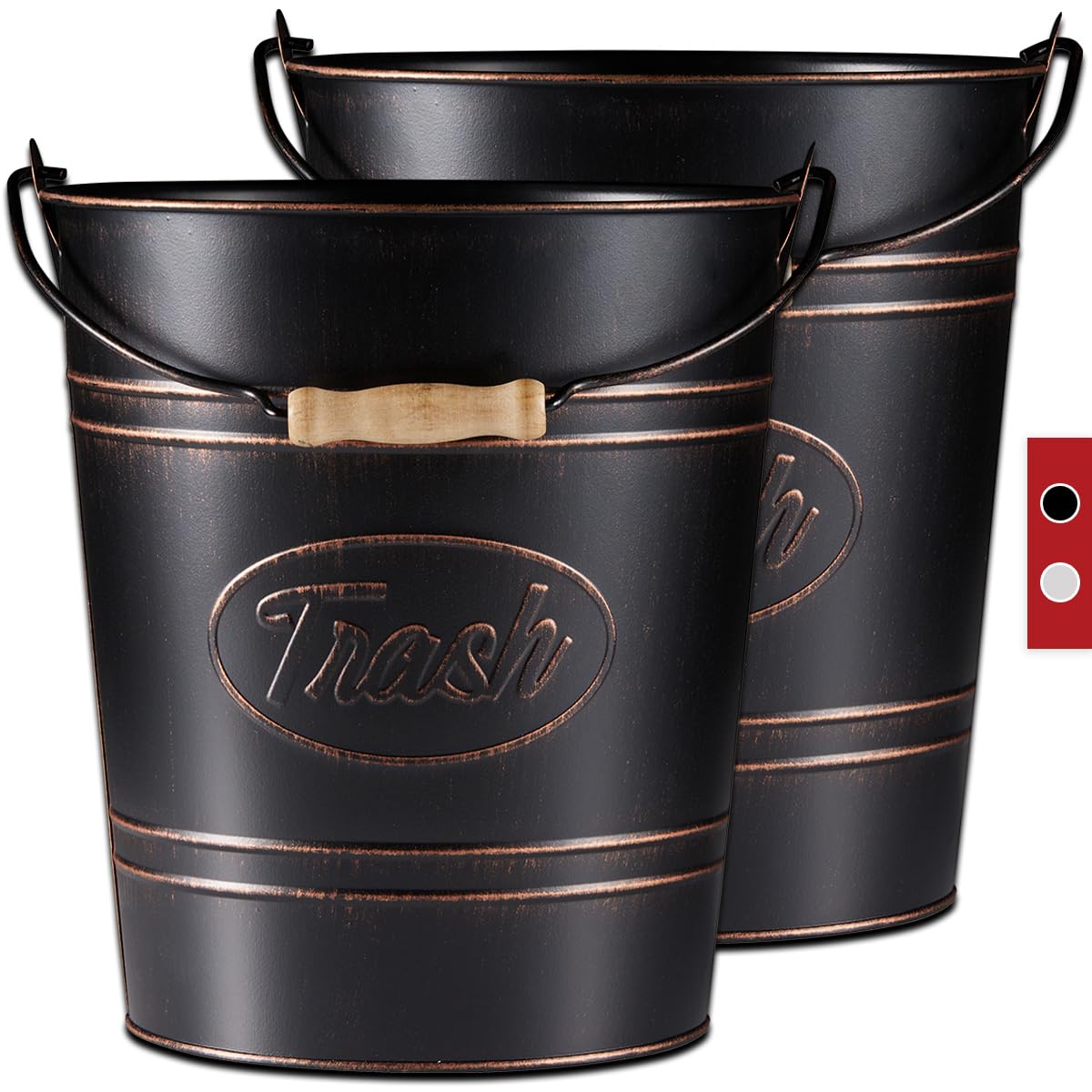 Pack 2, Rustic Farmhouse Bathroom Trash Can, Modern Country Style Galvanized Farm Metal Kitchen Trash Bucket, Large Vintage Waste Basket, Industrial Chic Bucket Garbage Can Bin, Western Garbage Pail