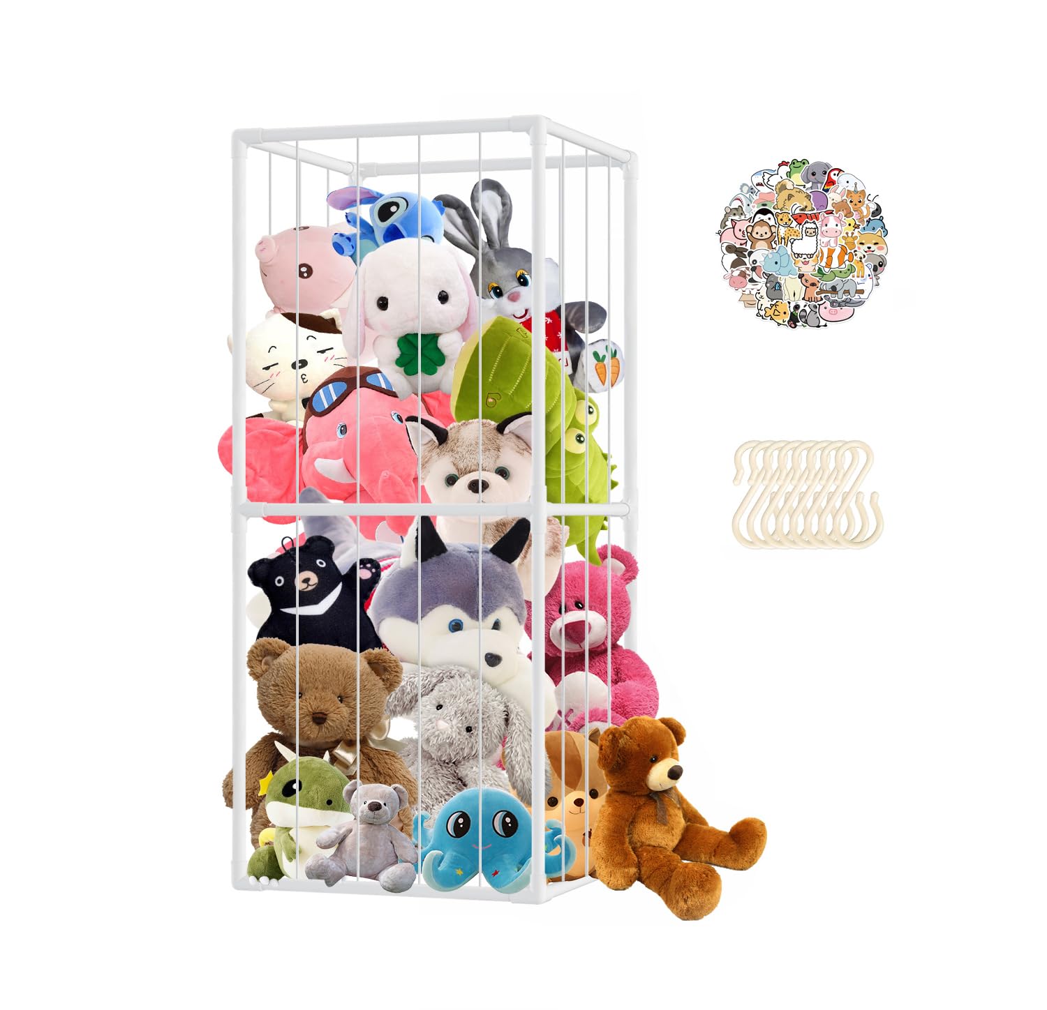 Tobbo Large Stuffed Animal Storage Zoo,Kids Toy Storage Organizer with 8 Hangers, Organizer Shelves and Nets in White