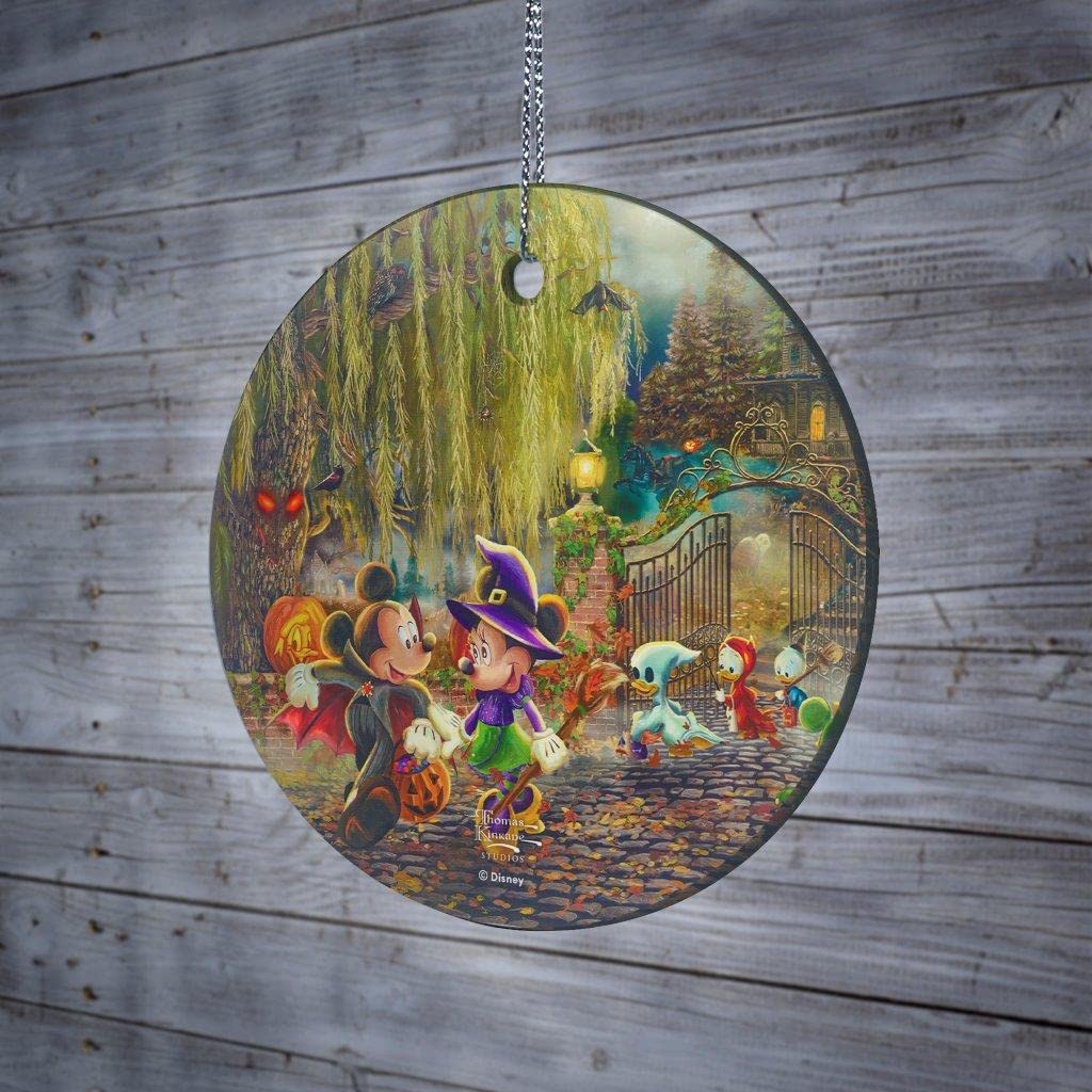 Disney – Mickey and Minnie Mouse – Halloween Fun – Thomas Kinkade Studios - 3.5” Starfire Prints Hanging Glass Print Accessory – Officially Licensed Collectible | Complimentary Velveteen Gift Bag