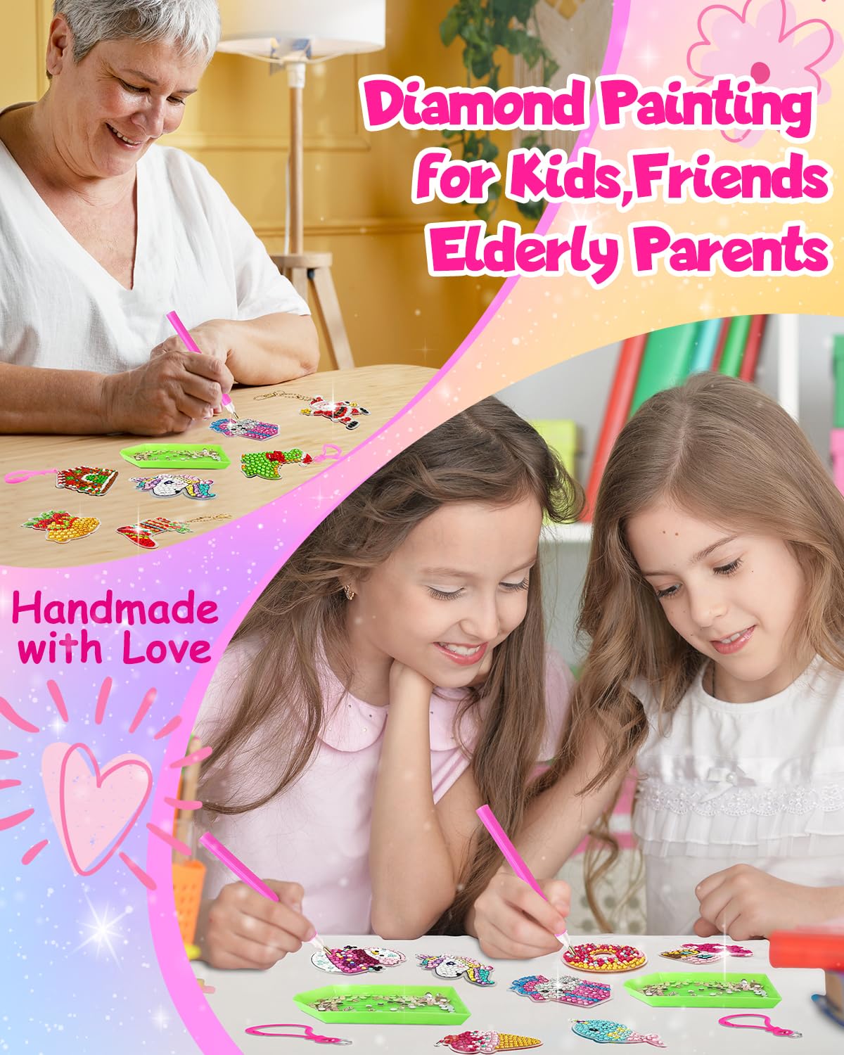 DIY Diamond Painting Keychain Advent Calendar for Girls Ages 4-12, Christmas Craft Gifts