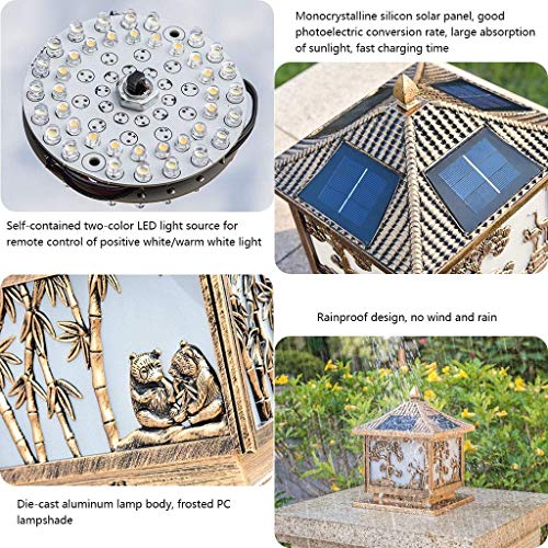 DIAOD Outdoor Lighting Solar Column Headlights Outdoor Waterproof Garden Lights Wall Pillar Headlights Villa Doorpost Lights Home Garden Viewing Lights with Remote Control (Size : S)