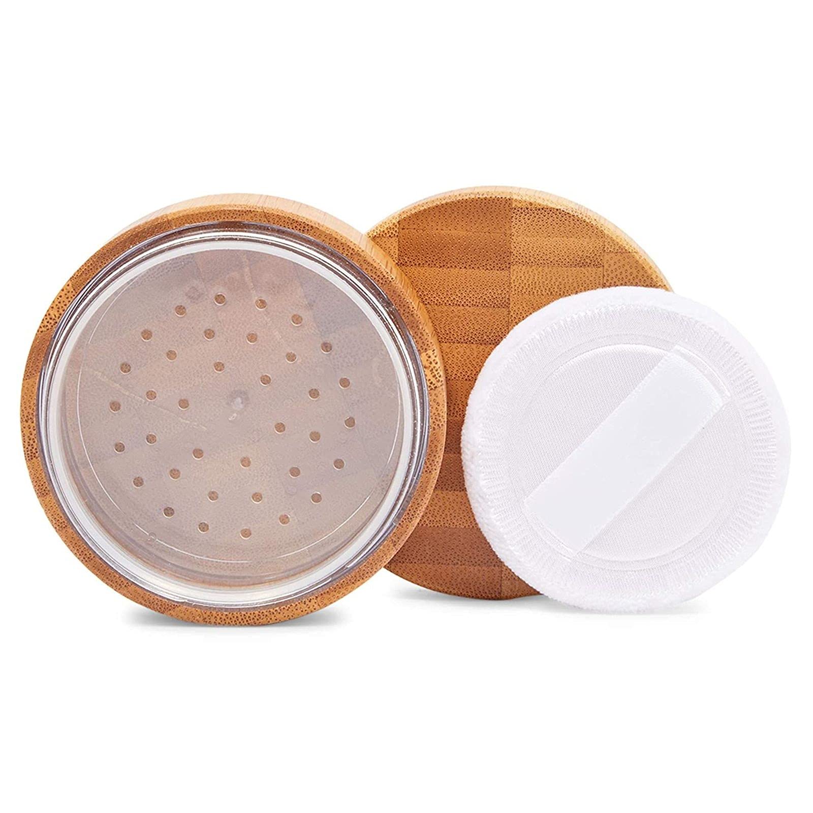 Empty Bamboo Powder Container with Sifter and Powder Puff (30 ml)