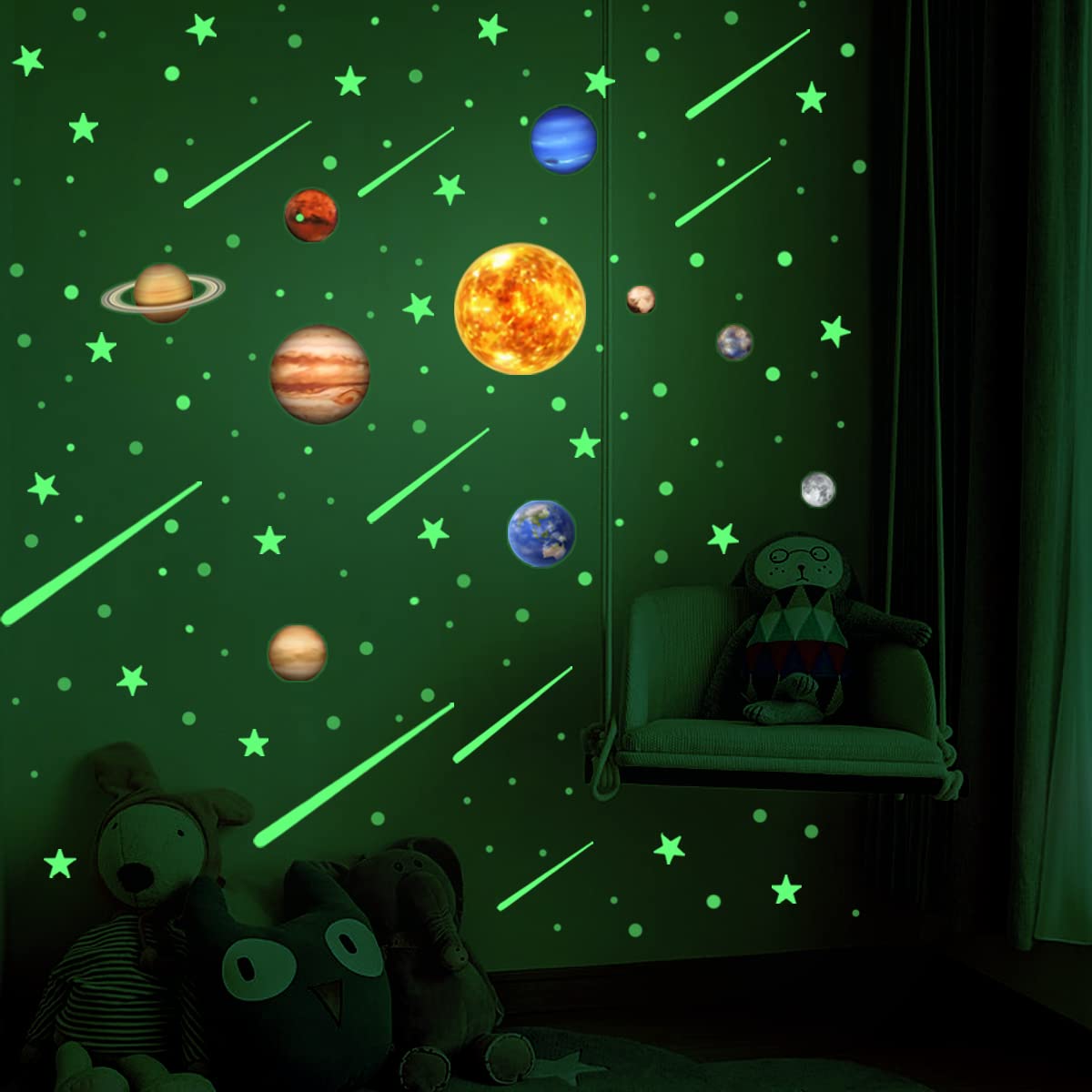 Glow in The Dark Stars and Planets for Ceiling Solar System Wall Decals Glowing Space Stars Wall Stickers Universe Wall Decal for Kids Bedding Room Nursery Home Decoration Party Birthday