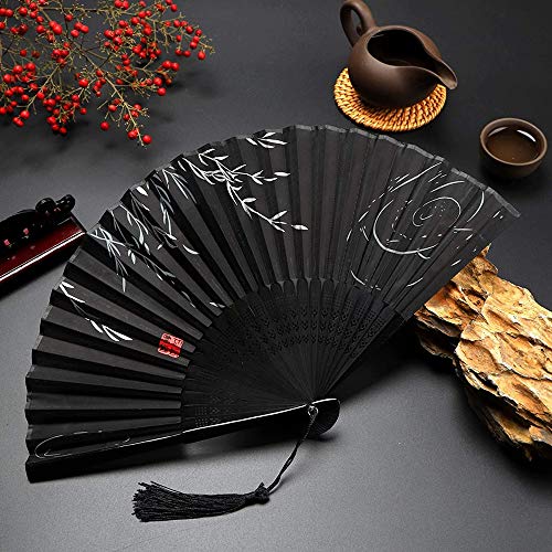 Floral Folding Hand Fans Chinese Style Bamboo Folding Fan Vintage Pattern Hand Fan Handheld Fabric Folding Fan with Tassel for Women Wedding Party(52)