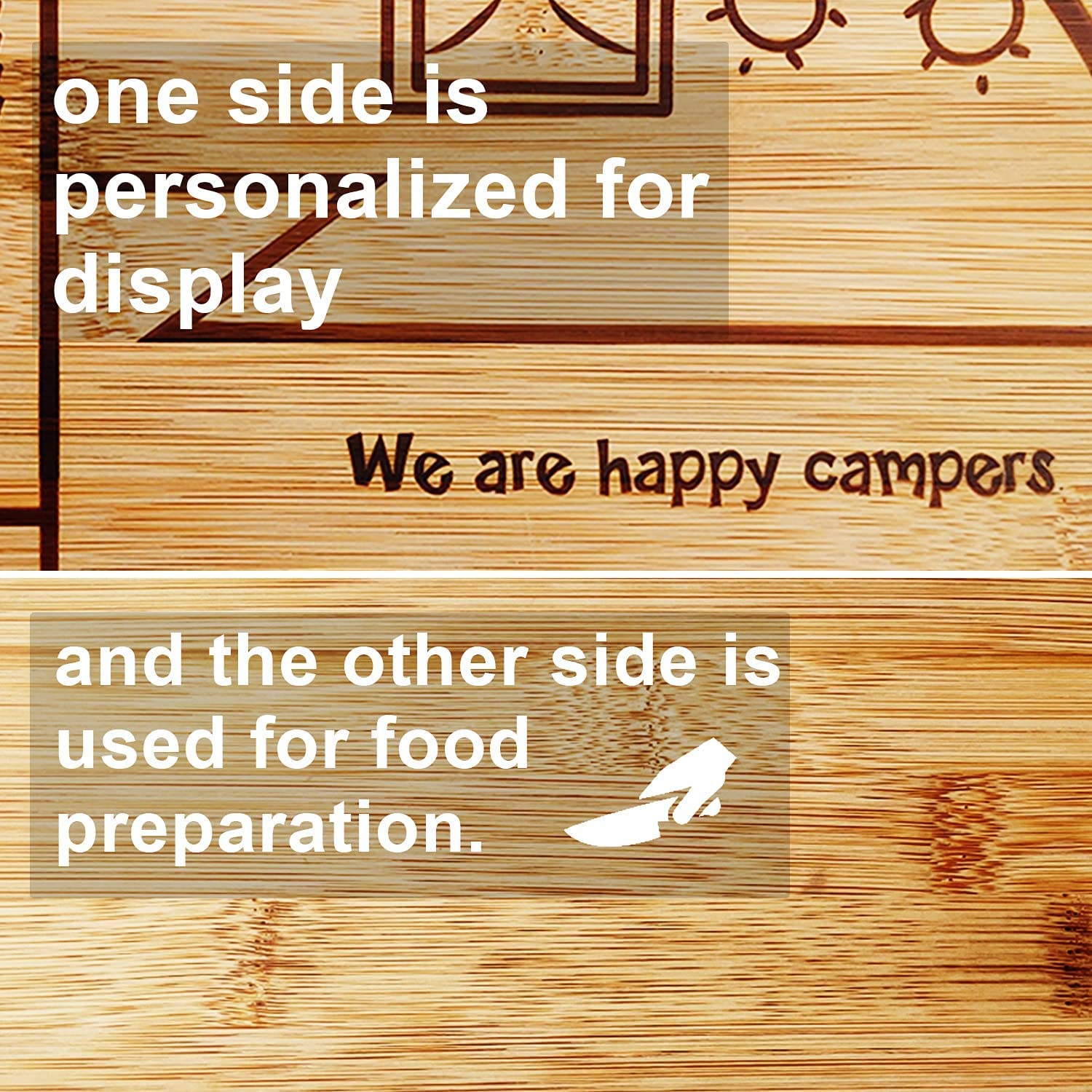 Haigoo RV Cutting Board Campsite Retro Happy Camper Bamboo Wood Camper Chopping Board Perfect Funny Serving Tray for Vegetables Fruit Cheese, RV Camper gifts,Home Deco