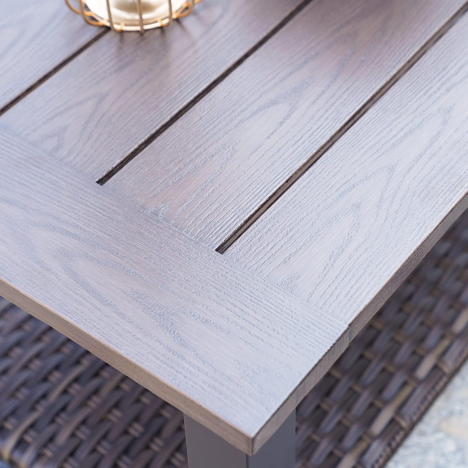 Grand patio Outdoor Coffee Table 40In Aluminum Steel Side Table Modern Rectangle Fits with Conversation Set All-Weather Resin Wicker Storage Shelf Wood Grain Finish Tabletop