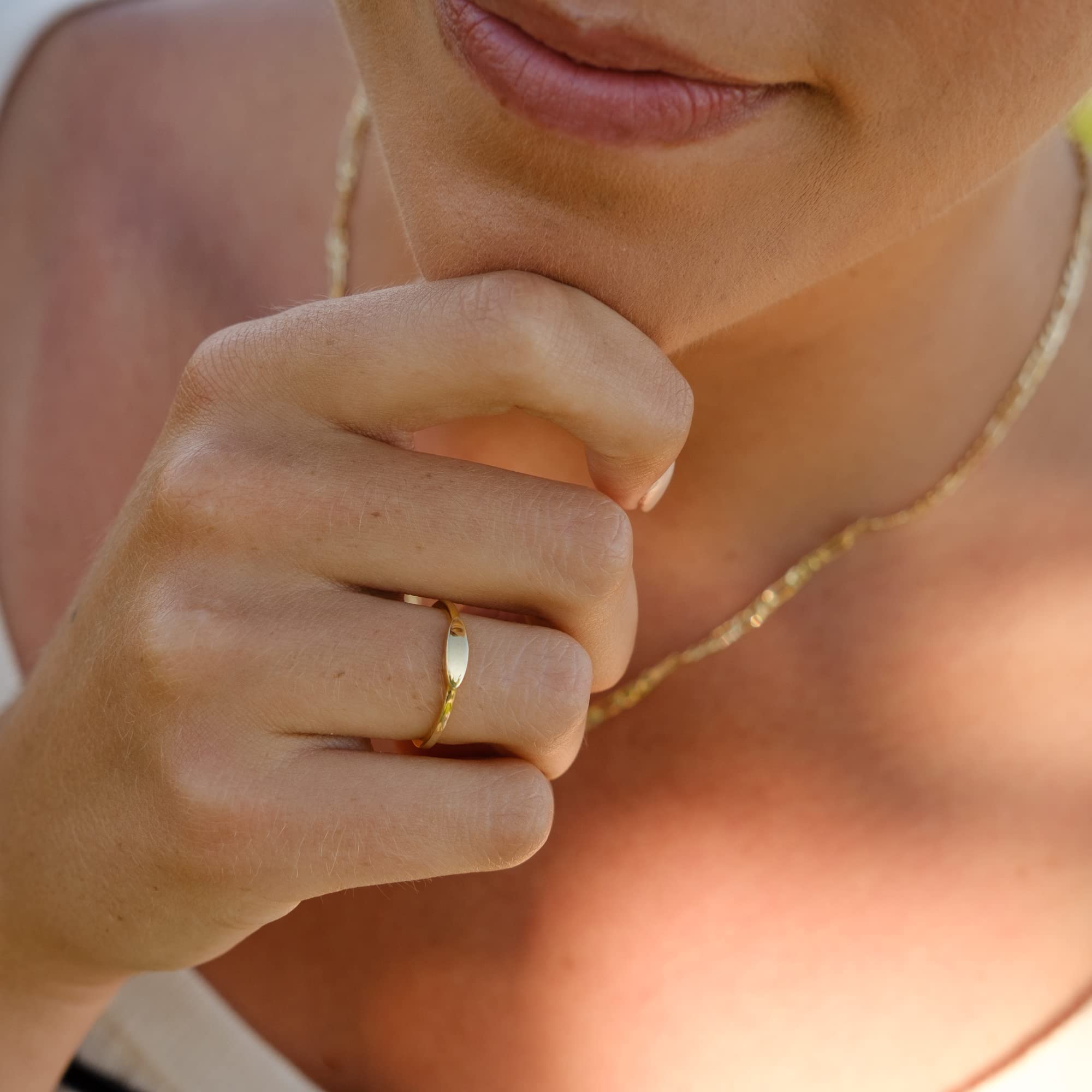 espere Dainty Gold Stacking Ring | 18K Gold Plated Sterling Silver | Womens Minimal Stackable Ring Slim Bands (Signet, 4)