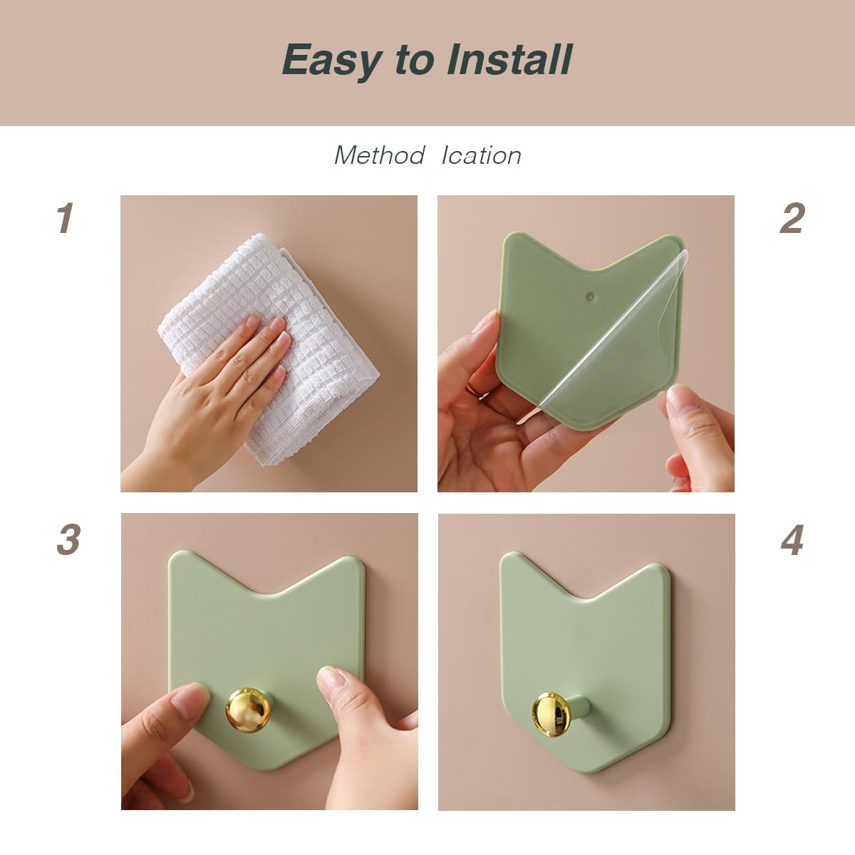 Gerderk 4 Pack Adhesive Hooks, Utility Hooks, Decorative Hooks for Key, Towel and Coats Hooks to use Inside Kitchen, Bathroom, Home and Office