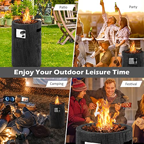 Giantex Fire Pit Outdoor 16’’ Electronic Ignition Round Fireplace with 30,000 BTU Heat Output, Lava Rocks, Instant Touch-up Pen, Waterproof Cover, for Patio, CSA Certified Fire Pits for Outside(Black)