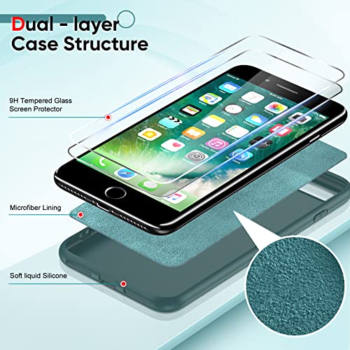 LeYi for iPhone 8 Plus Case: iPhone 7 Plus Case with 2 Pack Tempered Glass Screen Protectors, Shockproof Full-Body Liquid Silicone with Soft Anti-Scratch Microfiber Liner, Greenā¦